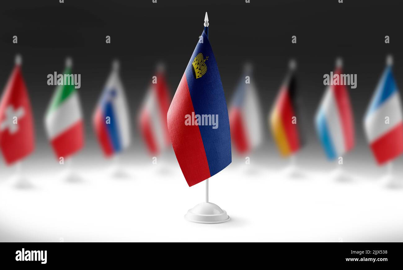The national flag of the Liechtenstein on the background of flags of ...