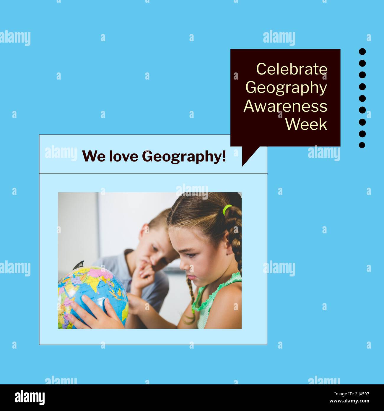 Image of we love geography over caucasian girls with globe Stock Photo ...