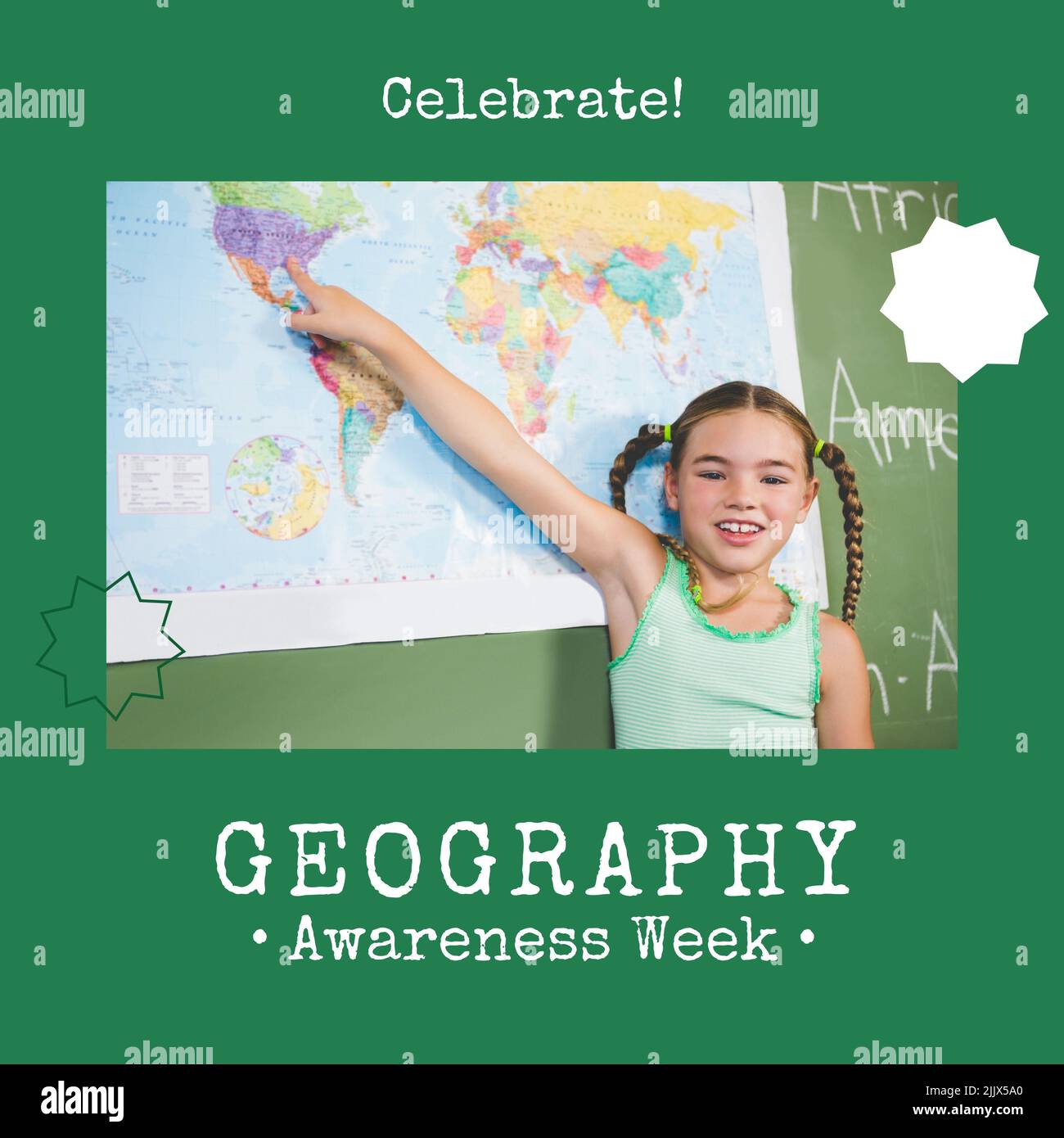 Image of geography awareness week over happy caucasian girl with map ... Image of geography awareness week over happy caucasian girl with map ...