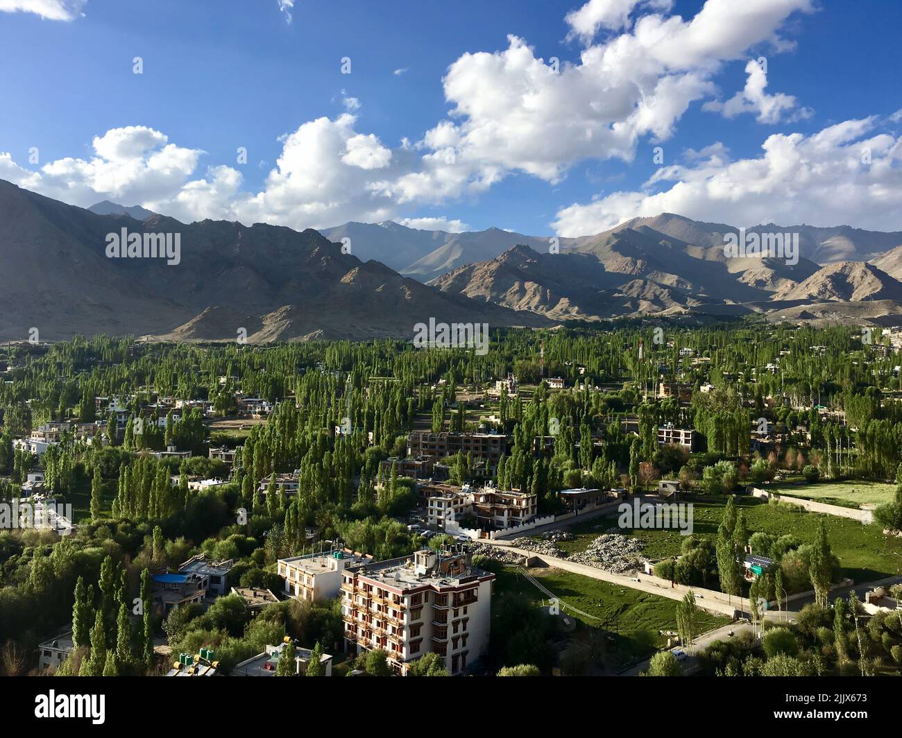 High angle view of Leh city the capital city in Ladakh region, Jammu ...