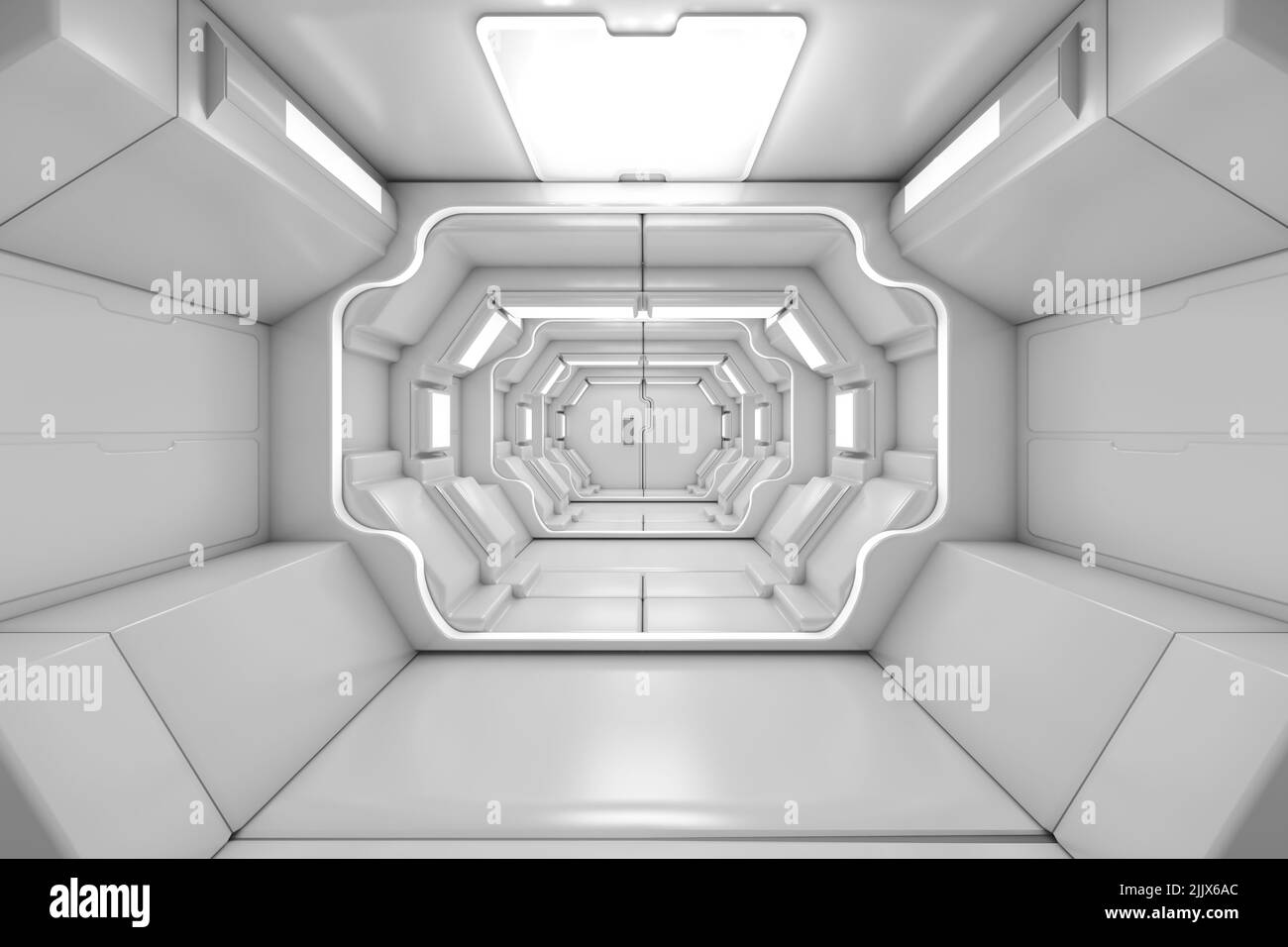 White interior of a spaceship with lighting in perspective Stock Photo ...