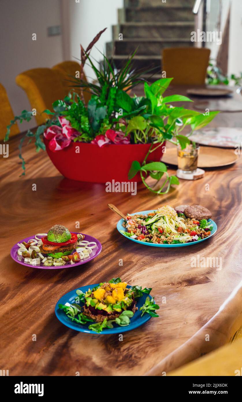 Wooden dining table from above hi-res stock photography and images - Alamy