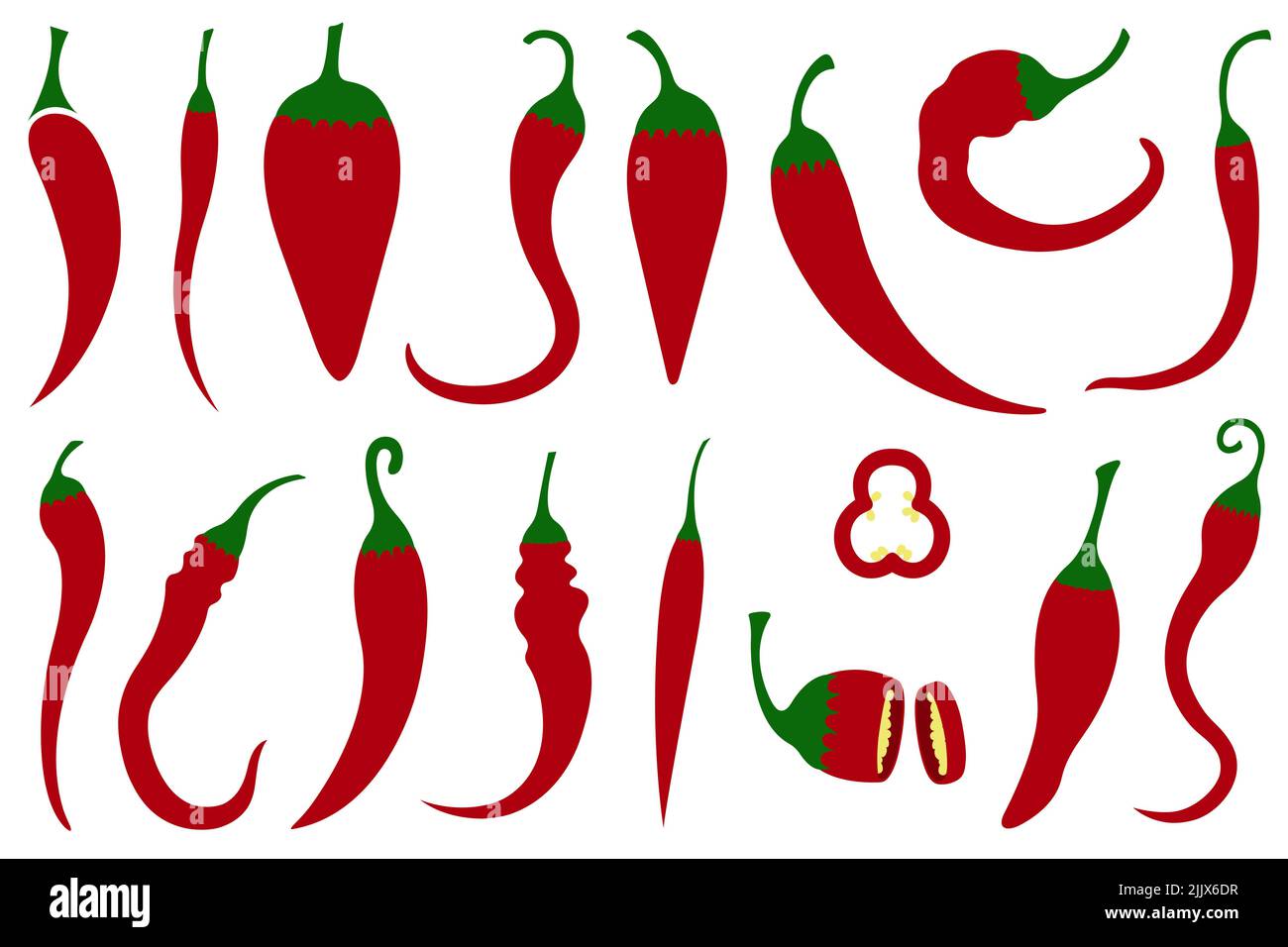 Set red chili isolated Cut Out Stock Images & Pictures - Alamy