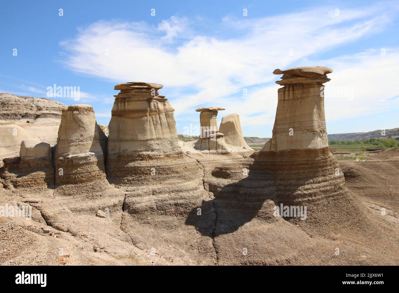 A beautiful view of The Hoodoos, also known as the Badlands, in ...