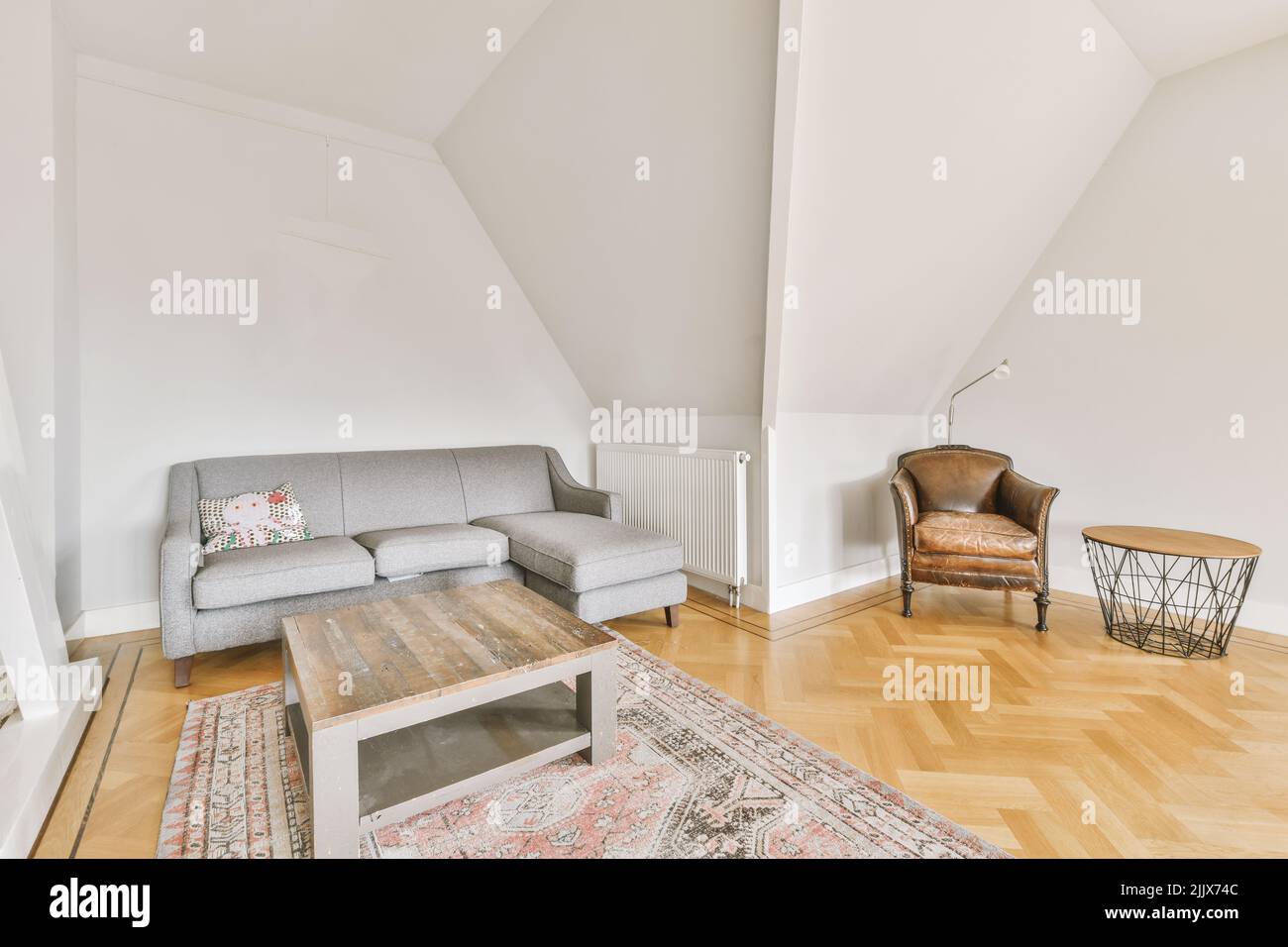 Interior of modern bright home with furniture and parquet floor Stock ...