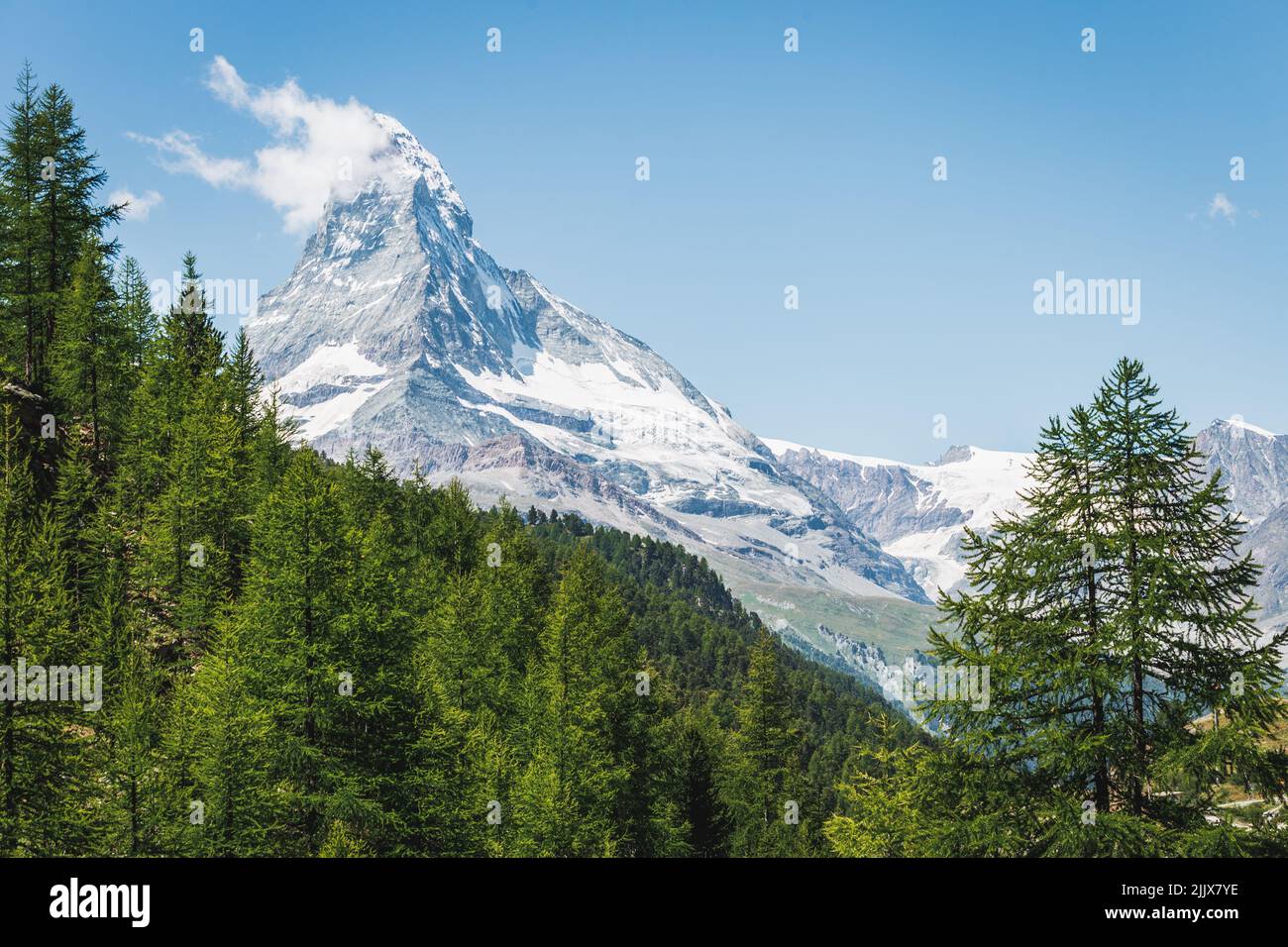Beautiful view of iconic Alpine peak Matterhorn, Switzerland and green ...