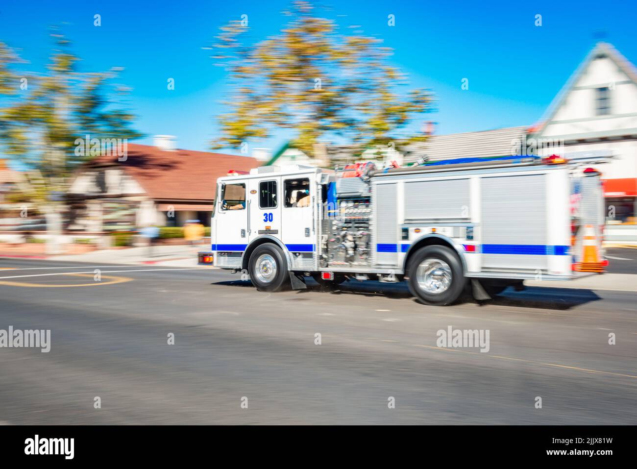 Fire engine in street of Solvang, Santa Barbara county, California ...