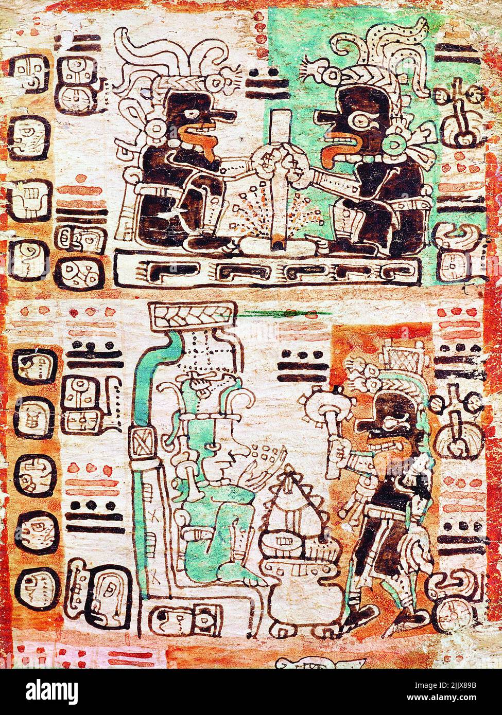 Detail from a Mayan codex (vellum), Pre-Columbian Stock Photo - Alamy