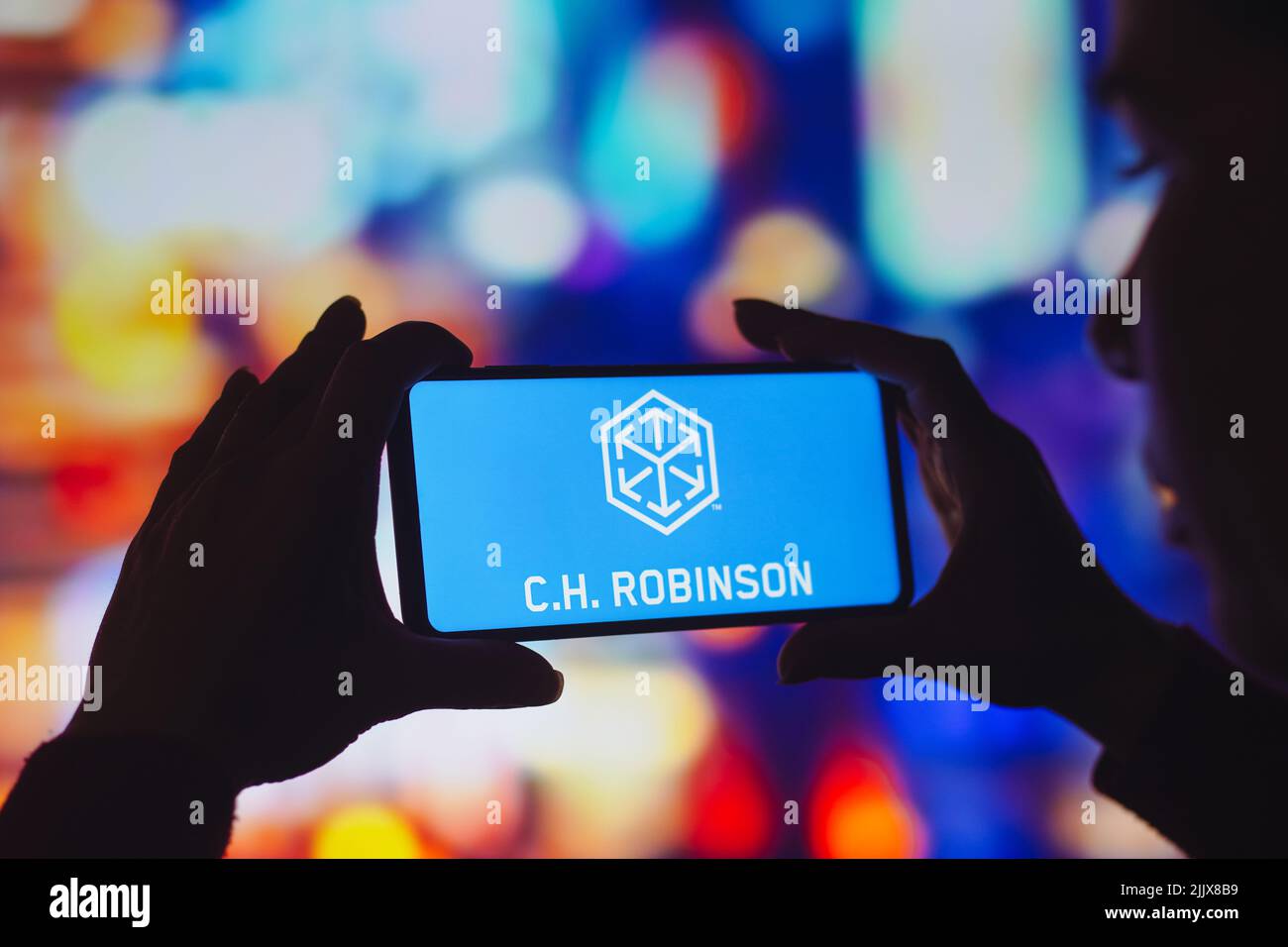 In this photo illustration, the C.H. Robinson Worldwide logo is displayed on a smartphone screen ...