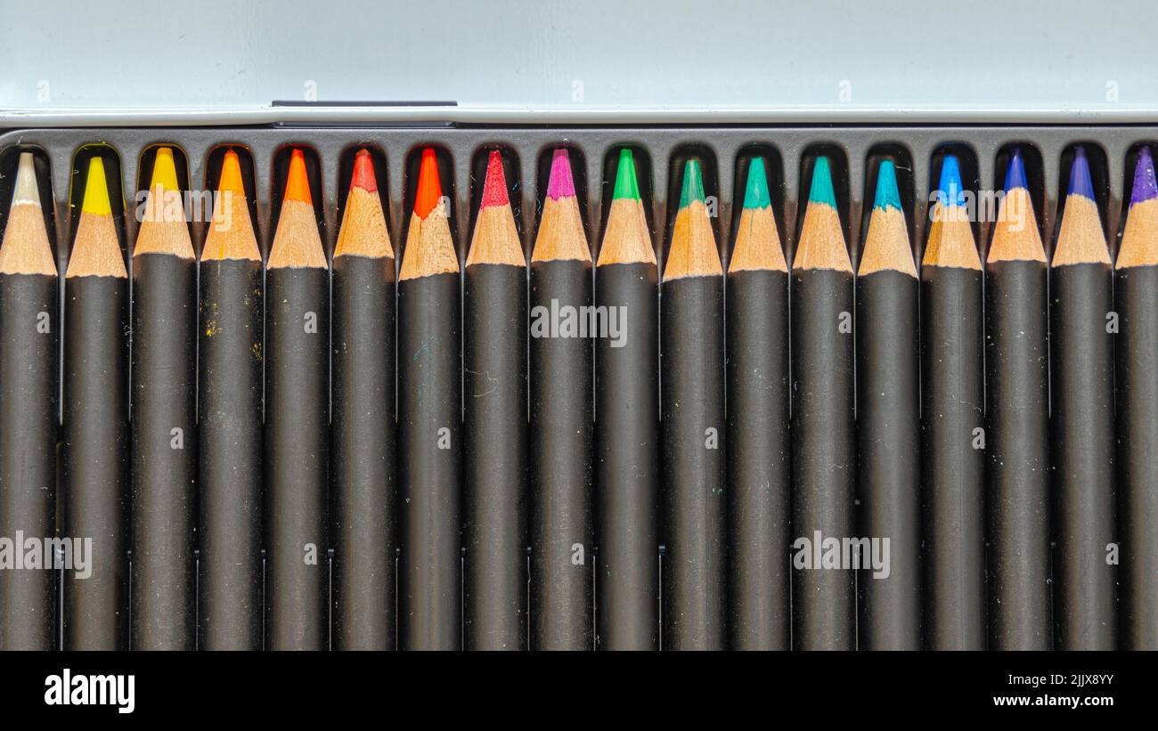 Colored Wooden Pencils Sharp Tips Artist Set in Box Stock Photo - Alamy
