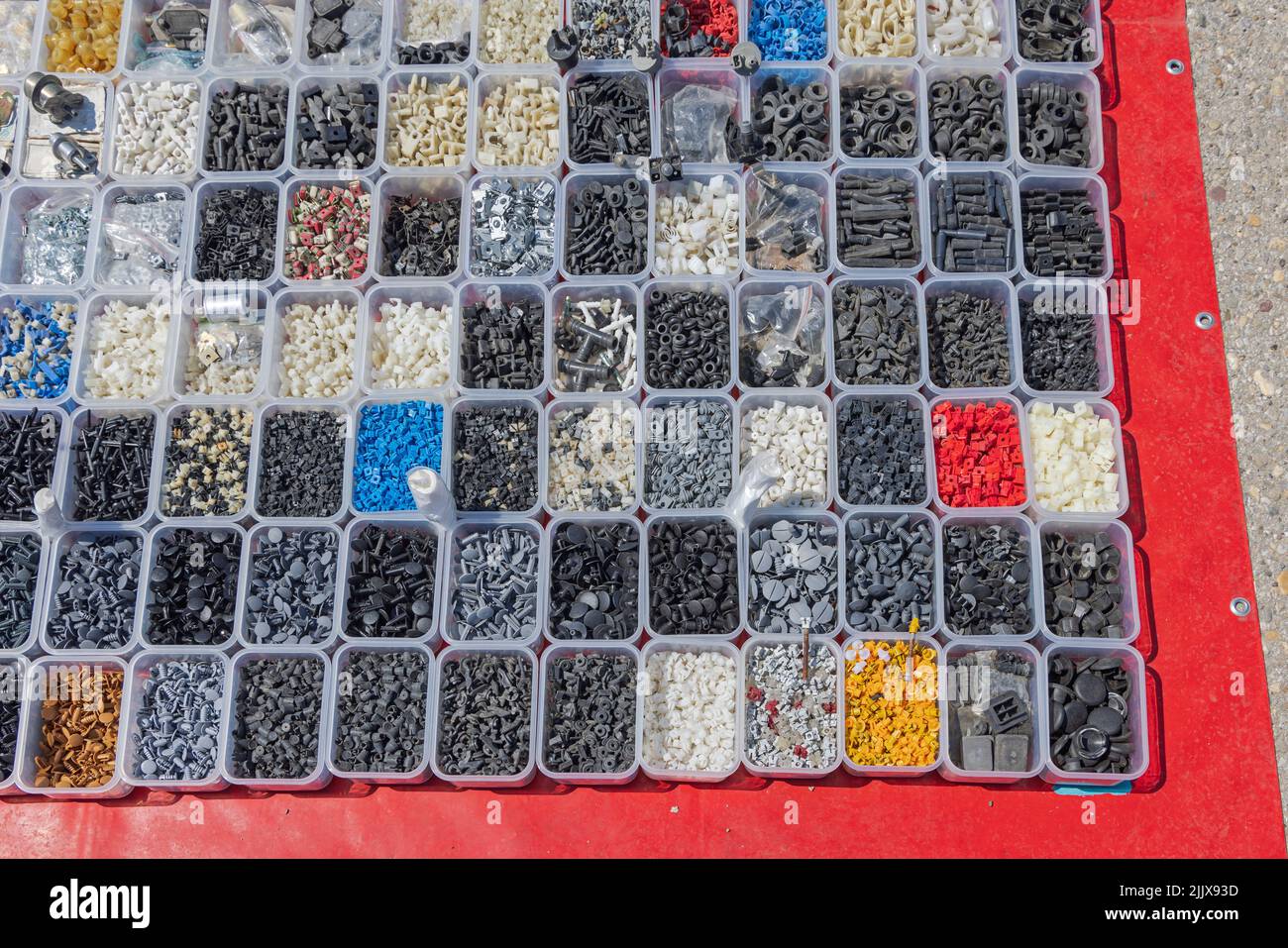 Assortment of Plastic and Rubber Spare Parts in Trays for Cars Stock ...