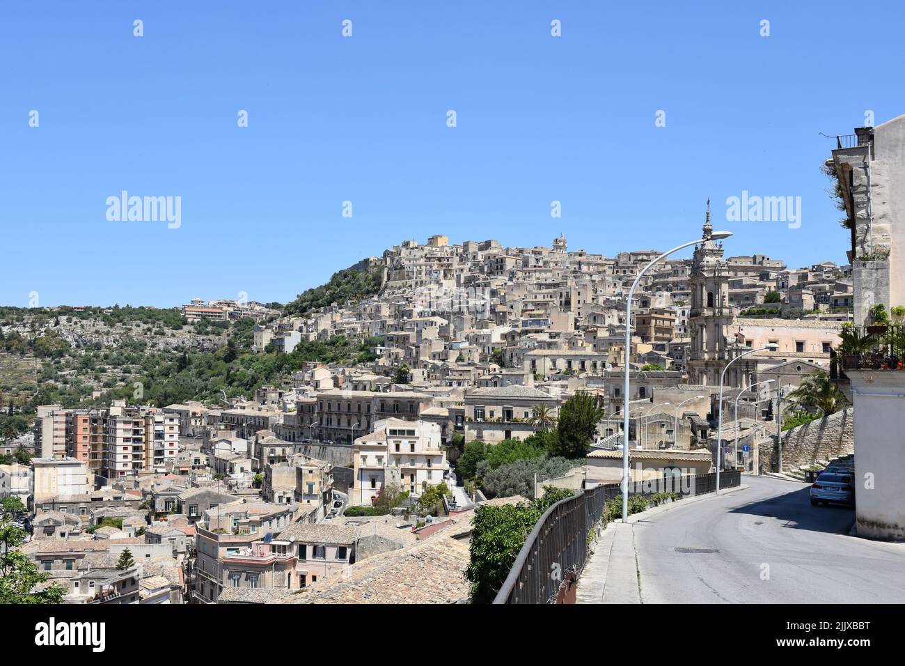 Beautiful view of residential area of Modica, Sicily in Italy, with old ...