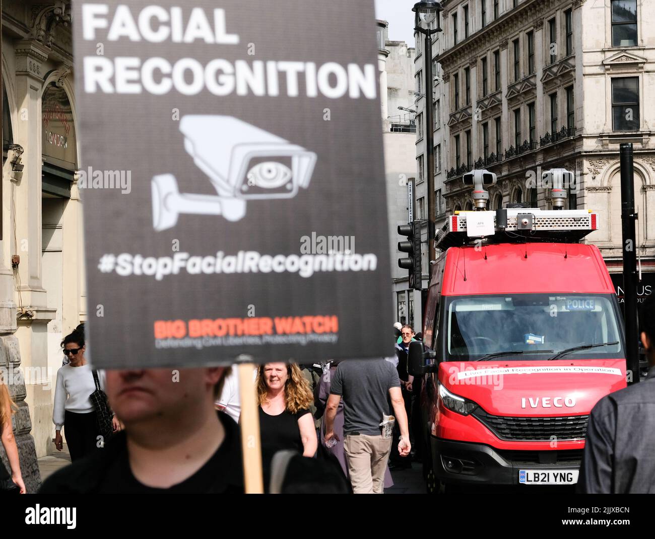 Piccadilly Circus, London, UK. 28th July 2022. Protest against a facial ...