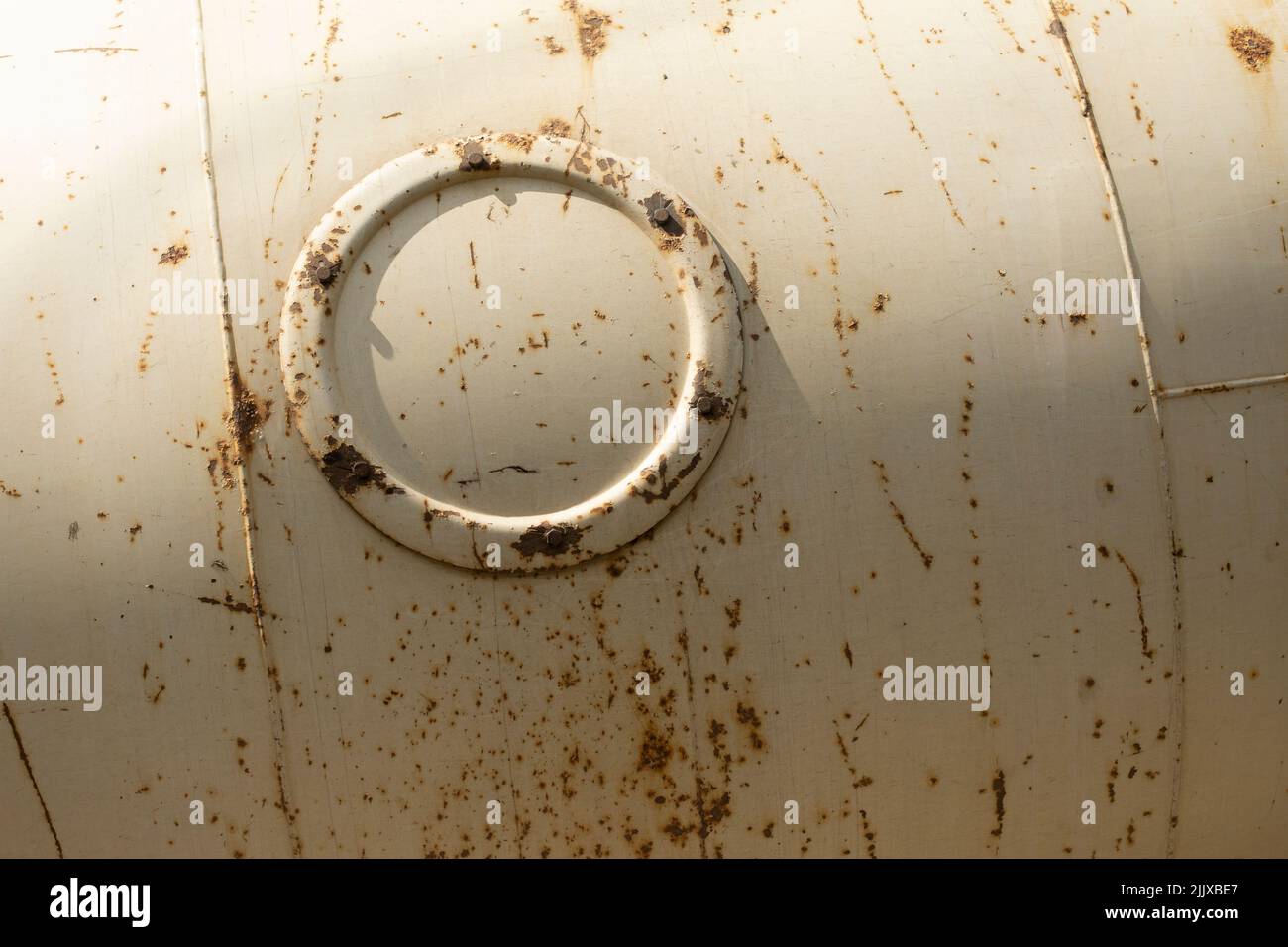 White rusty tank. Transportation of fuel. Old truck. Steel tank Stock ...