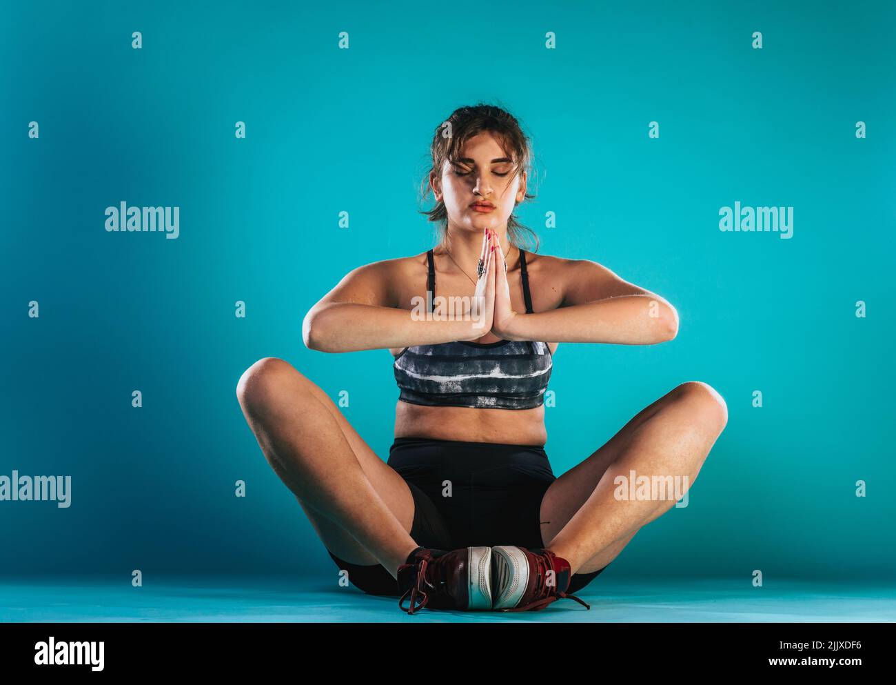 Beautiful sport woman touch leg warming up for sport. healthy fitness ...