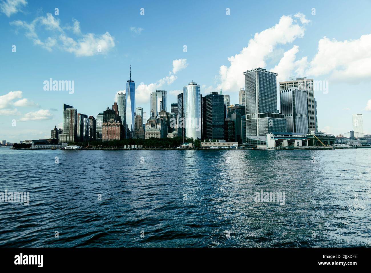 View of the city of Manhattan from the river from over a ferry Stock ...