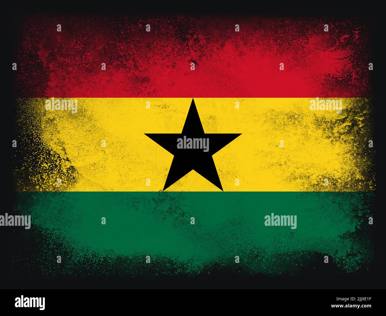 Ghana Flag design composition of exploding powder and paint, isolated ...