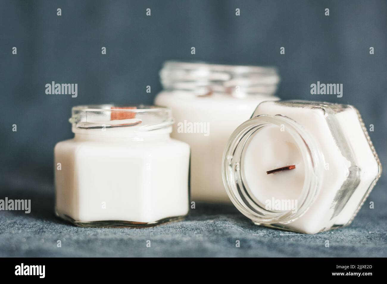 Scented candles in the interior. Interior details in milky and cold ...