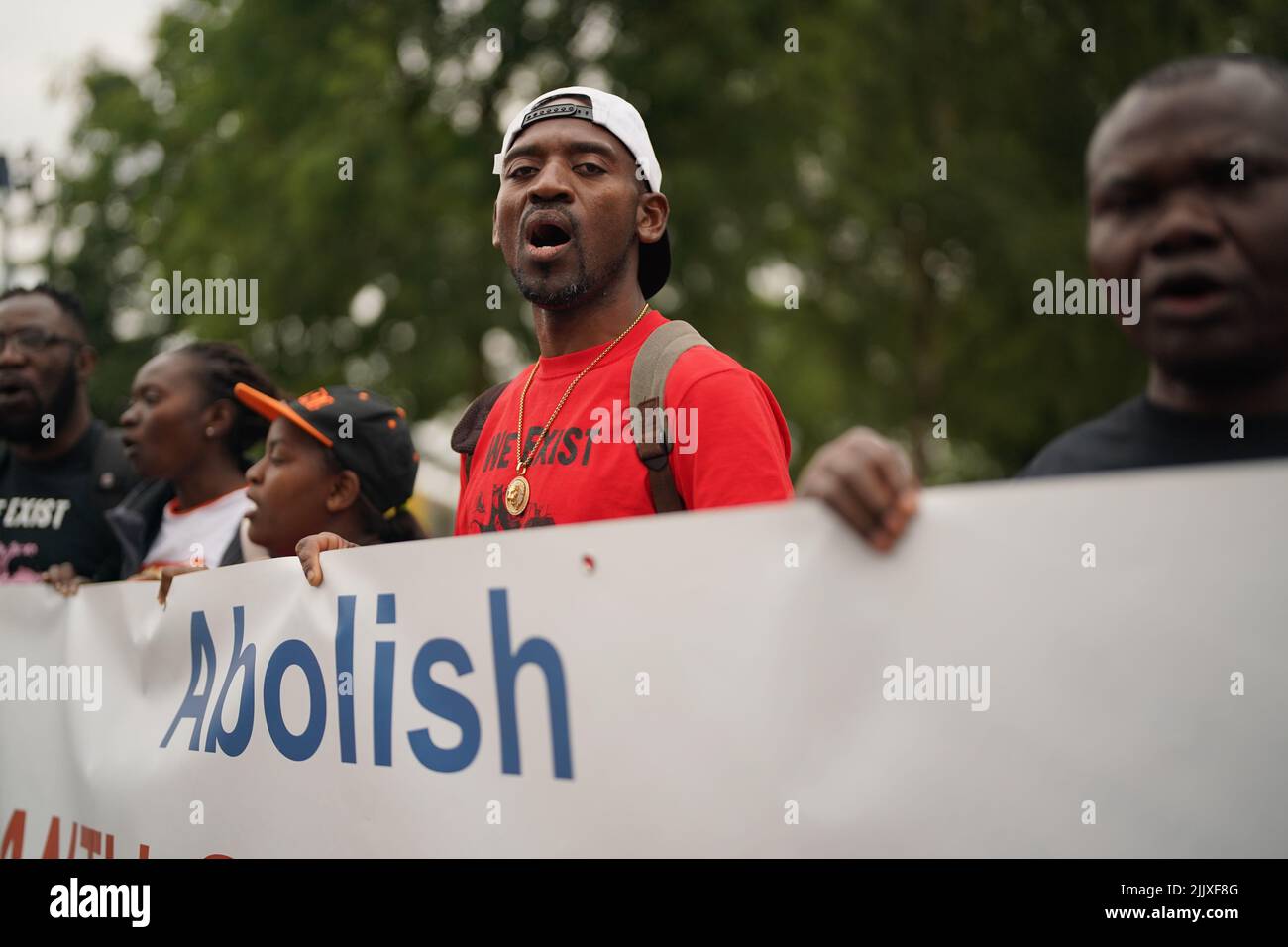 People during a LGBT+ protest outside the Alexander Stadium, Birmingham ...