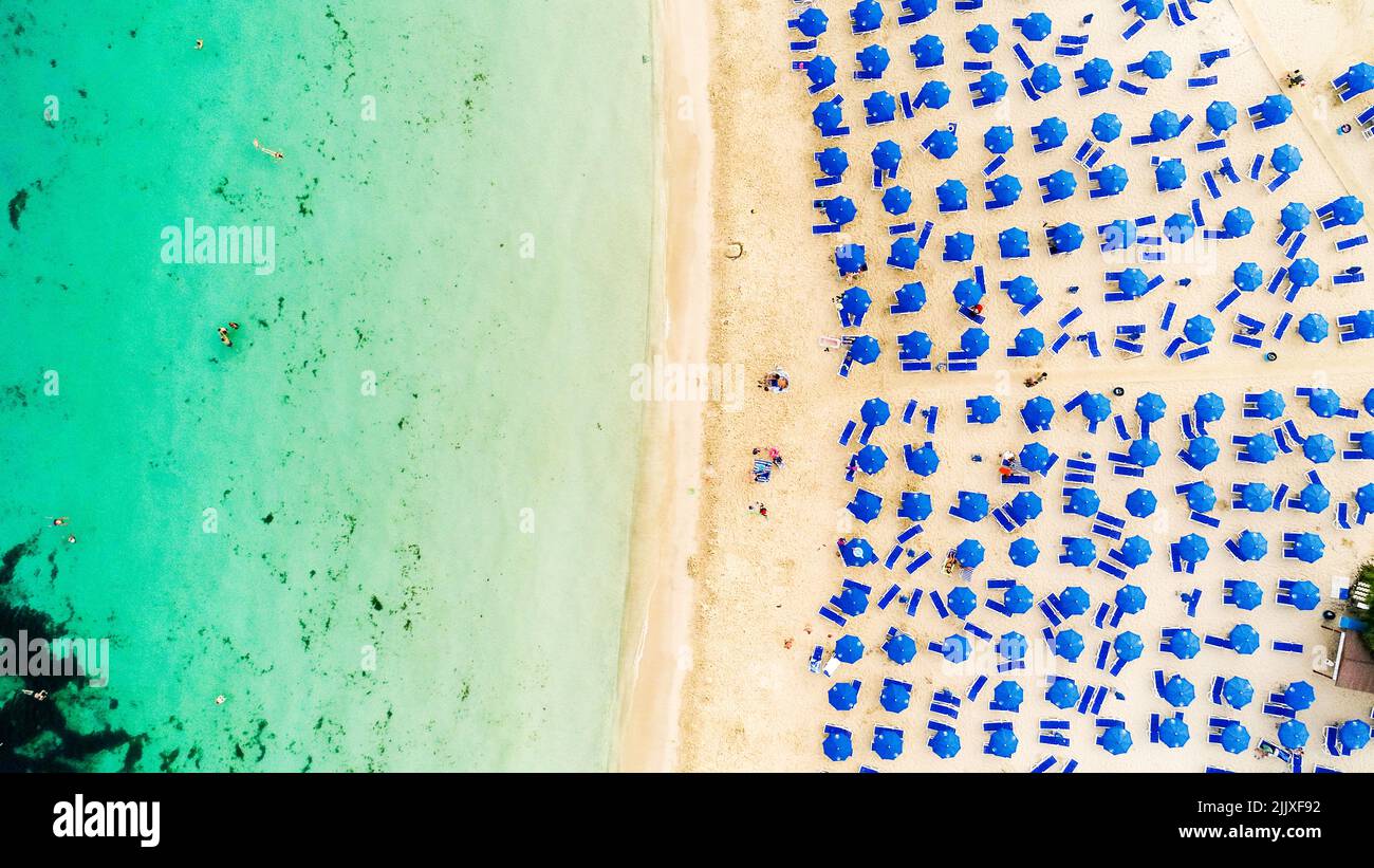 Aerial bird's eye view of famous Makronissos beach coastline, Ayia Napa ...