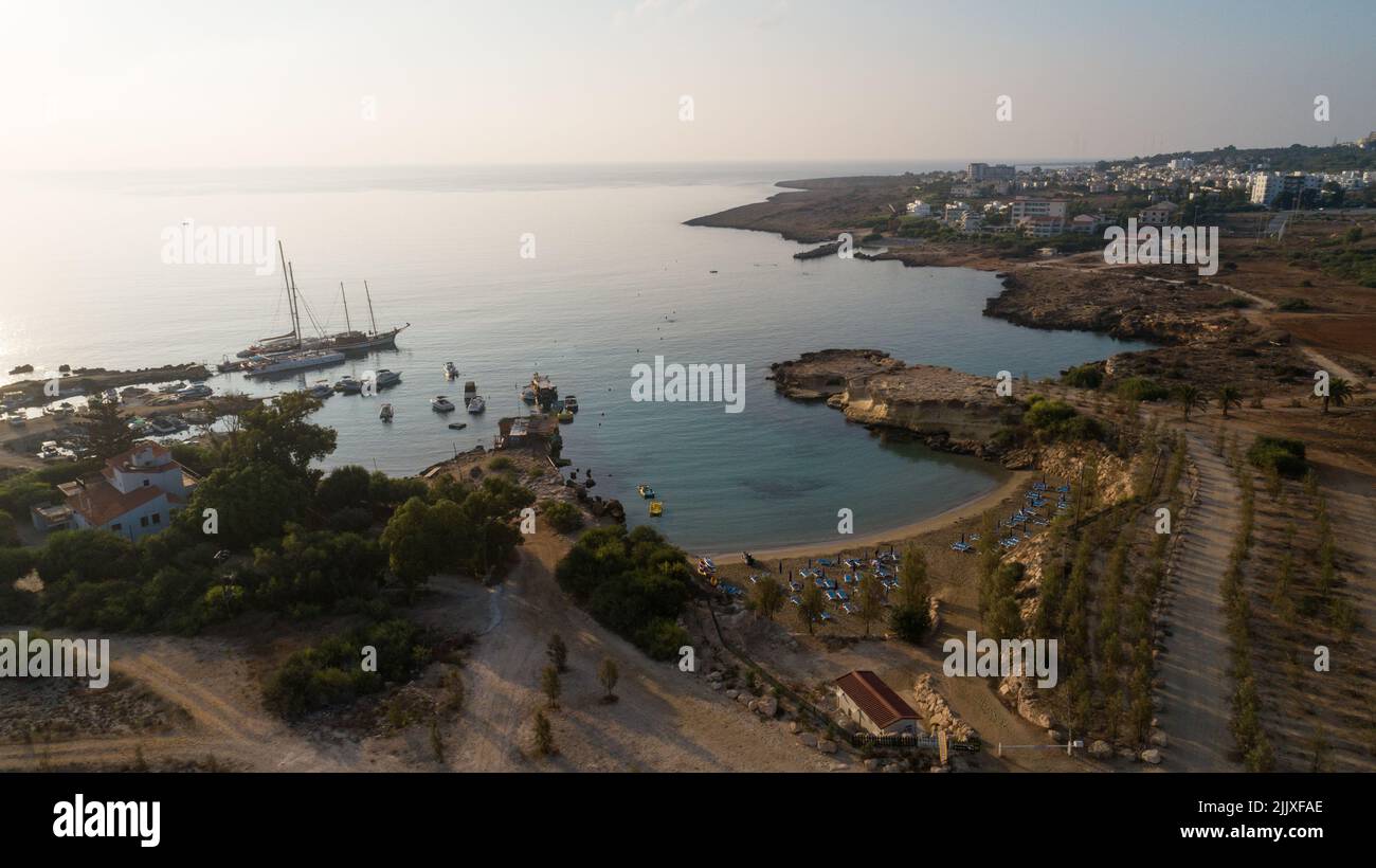 Aerial bird's eye view of Green bay in Protaras, Paralimni, Famagusta ...