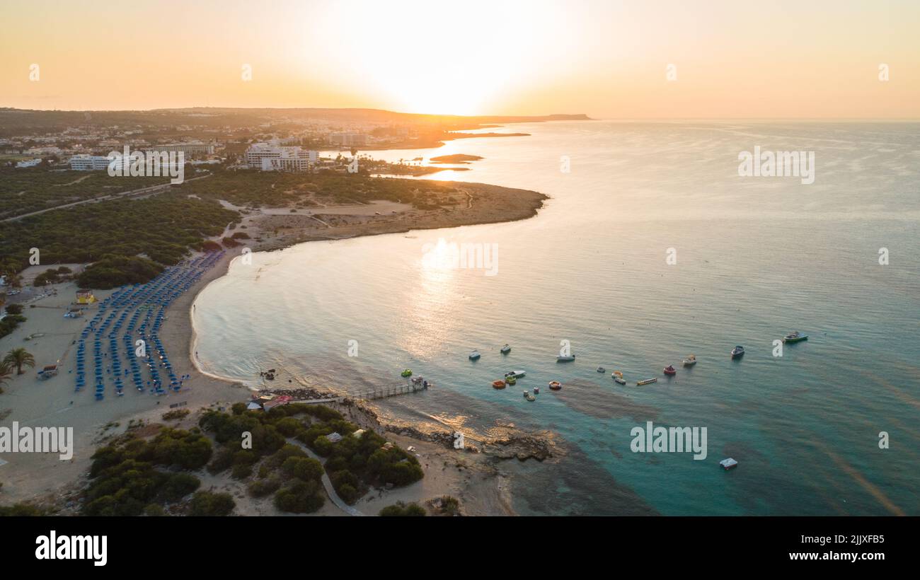 Aerial bird's eye view of Landa beach, Ayia Napa, Famagusta, Cyprus ...