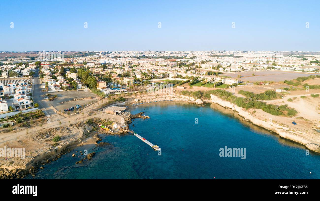 Aerial bird's eye view of Kapparis (fireman's) beach in Protaras ...