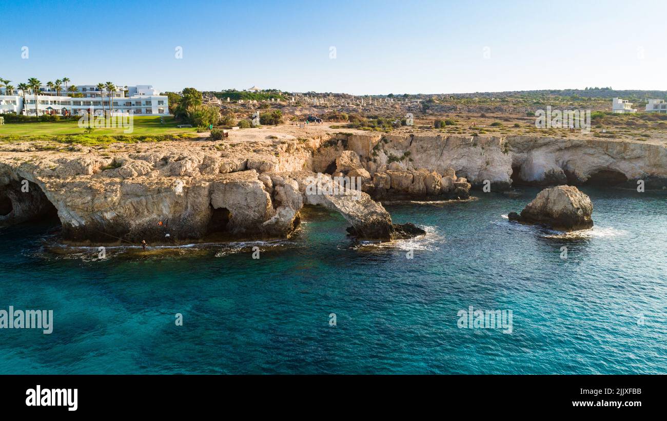 Aerial view of coastline and landmark Love bridge, international ...