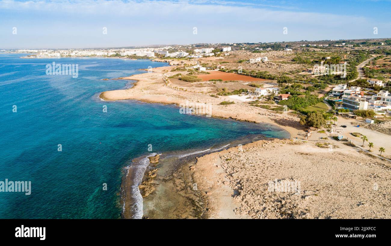 Aerial bird's eye view of Ammos tou Kambouri beach, Ayia Napa, Cavo ...