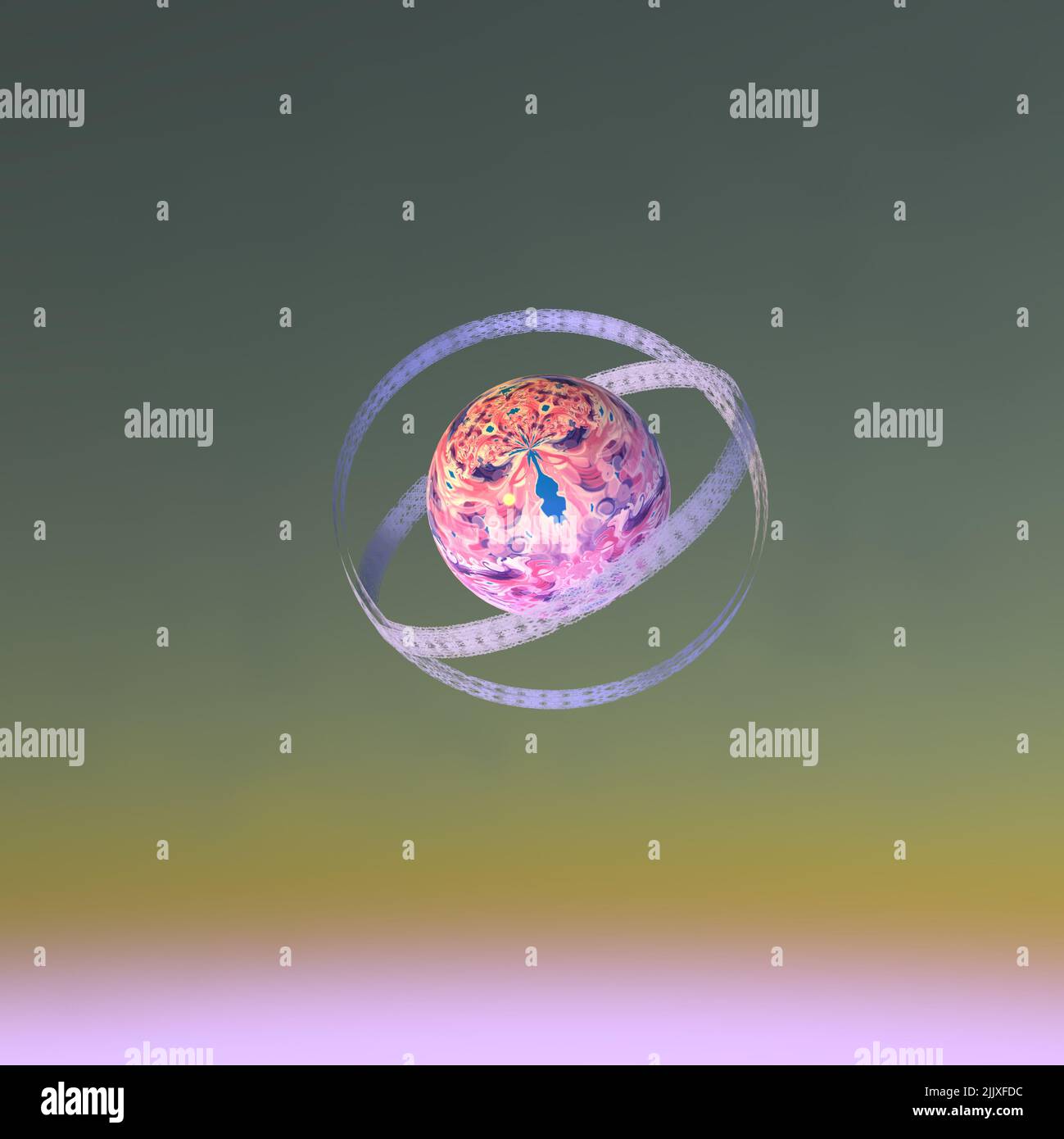 Colorful sphere surrounded by decorated rings Stock Photo - Alamy