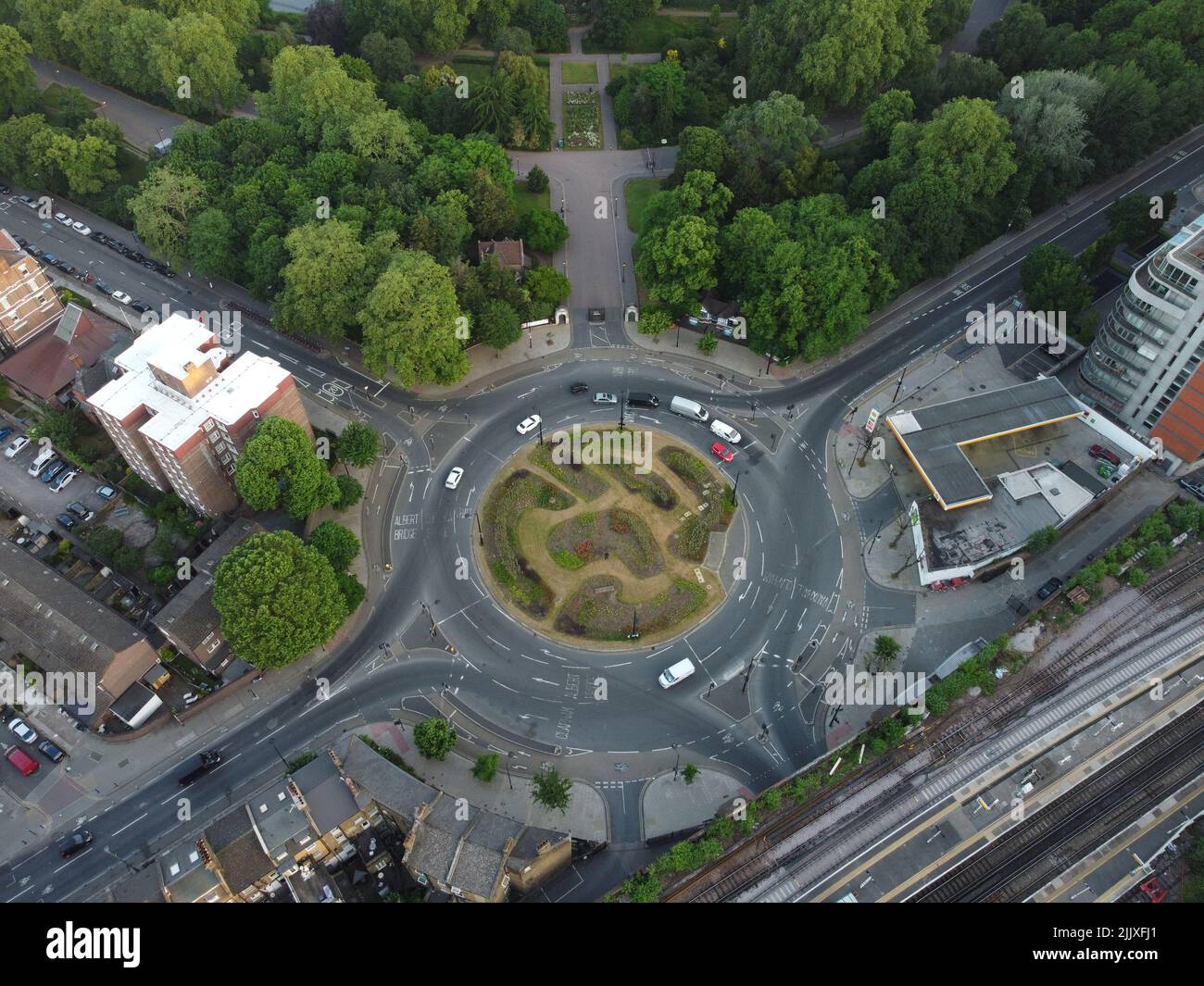 An aerial shot of a roundabout in London Stock Photo - Alamy