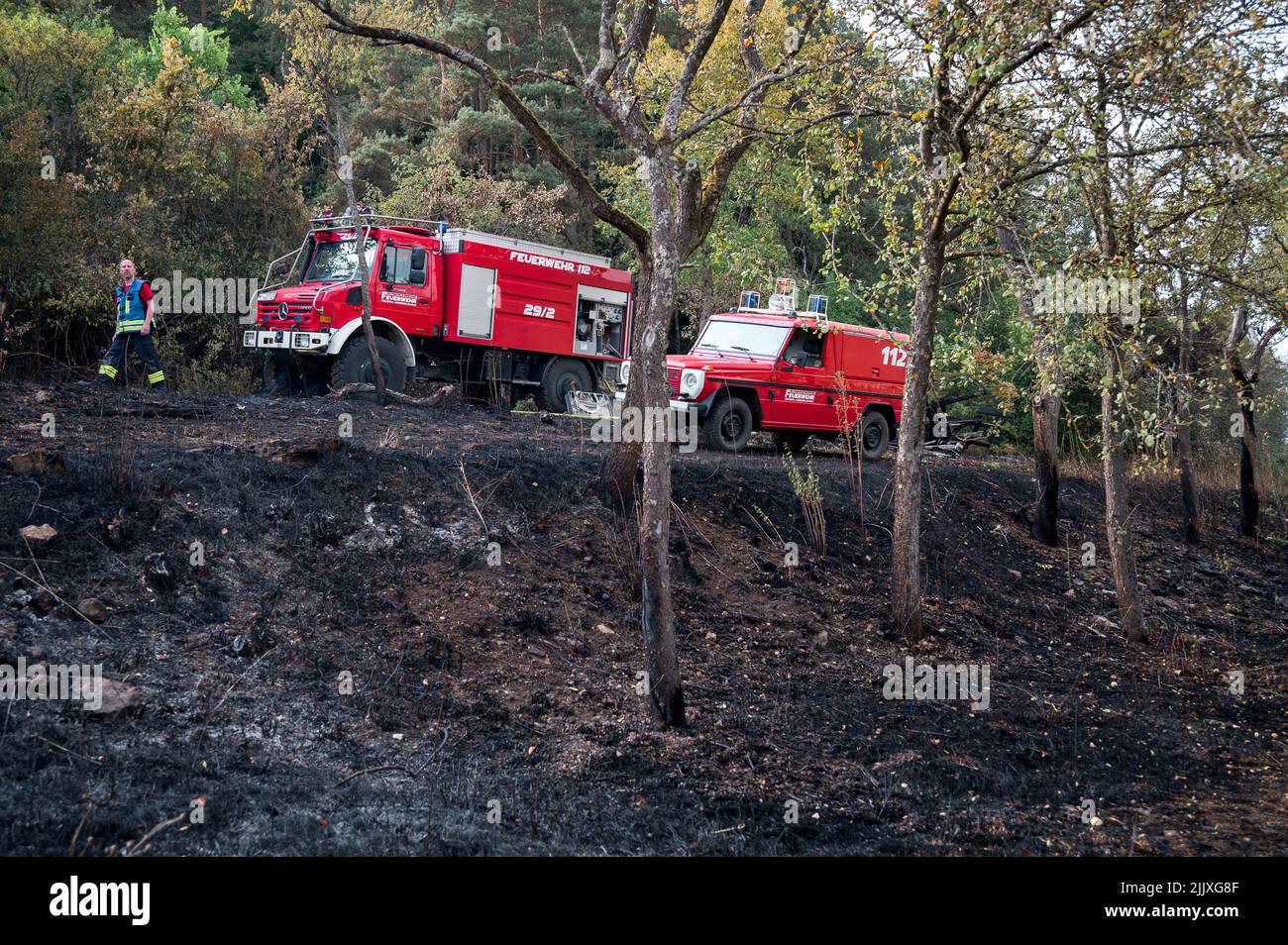Elfershausen, Germany. 28th July, 2022. Two fire trucks of the fire ...