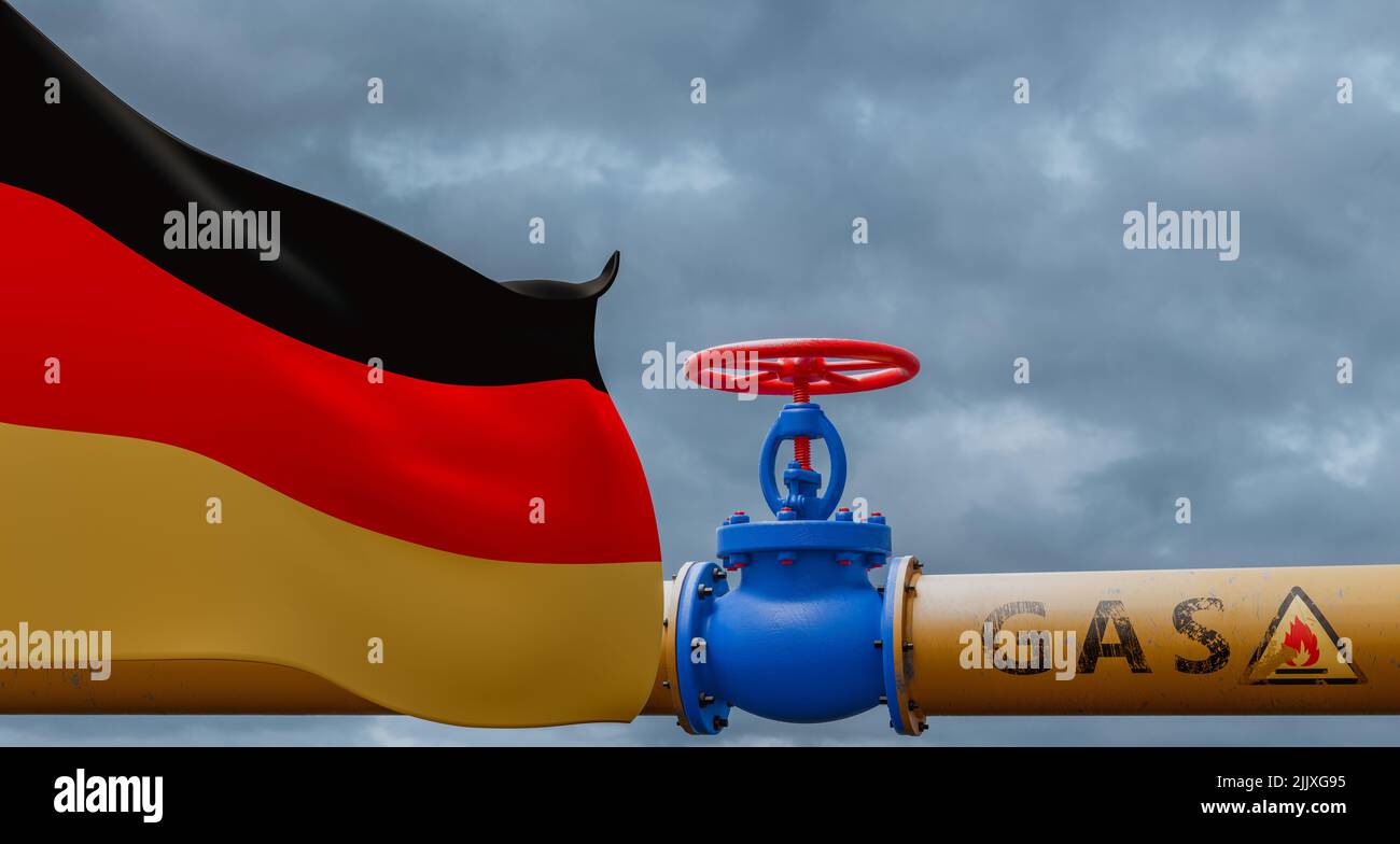 Germany gas, valve on the main gas pipeline Germany, Pipeline with flag ...