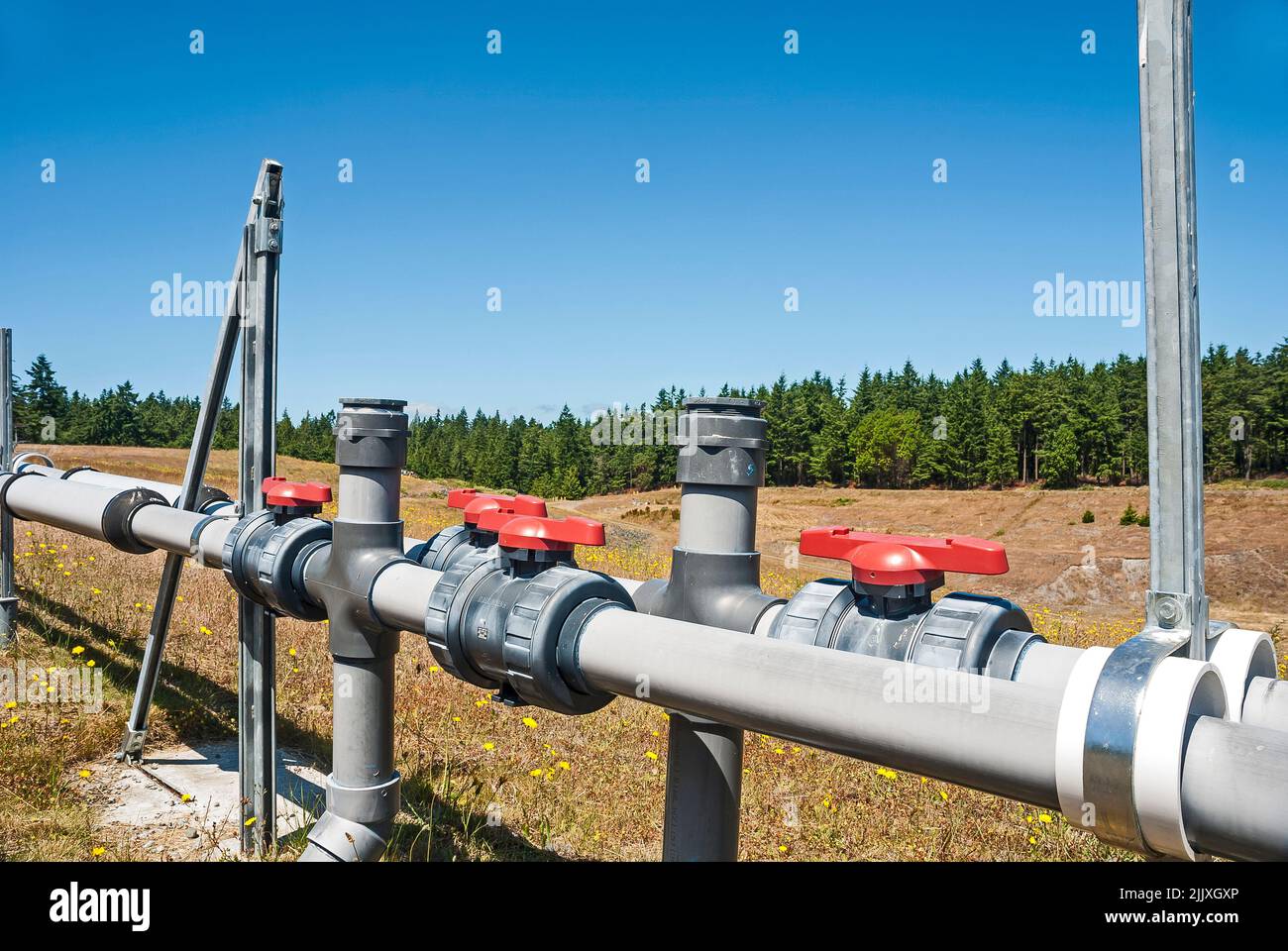 Methane piping at a closed landfill, which was turned into a park Stock ...