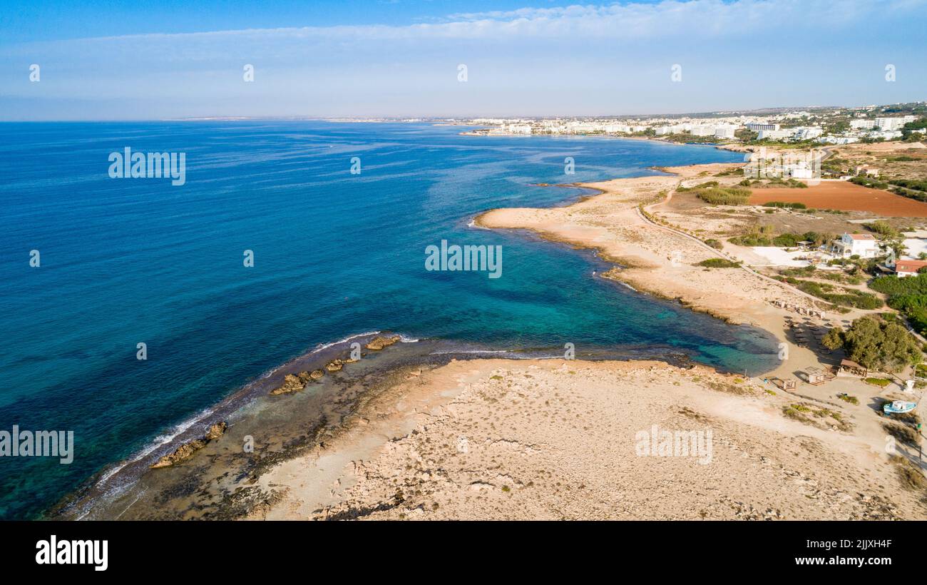 Aerial bird's eye view of Ammos tou Kambouri beach, Ayia Napa, Cavo ...