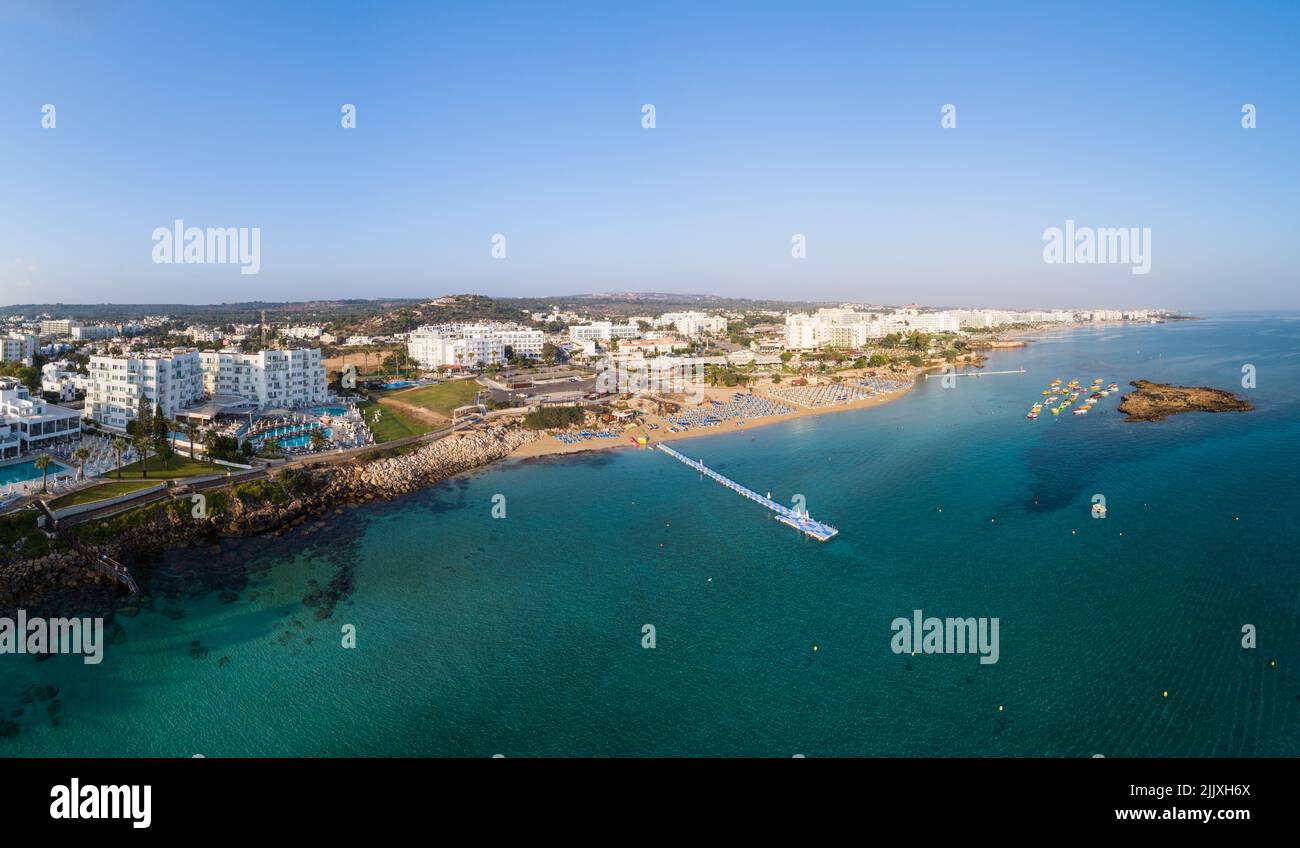 Aerial bird's eye view of Fig tree bay in Protaras, Paralimni ...