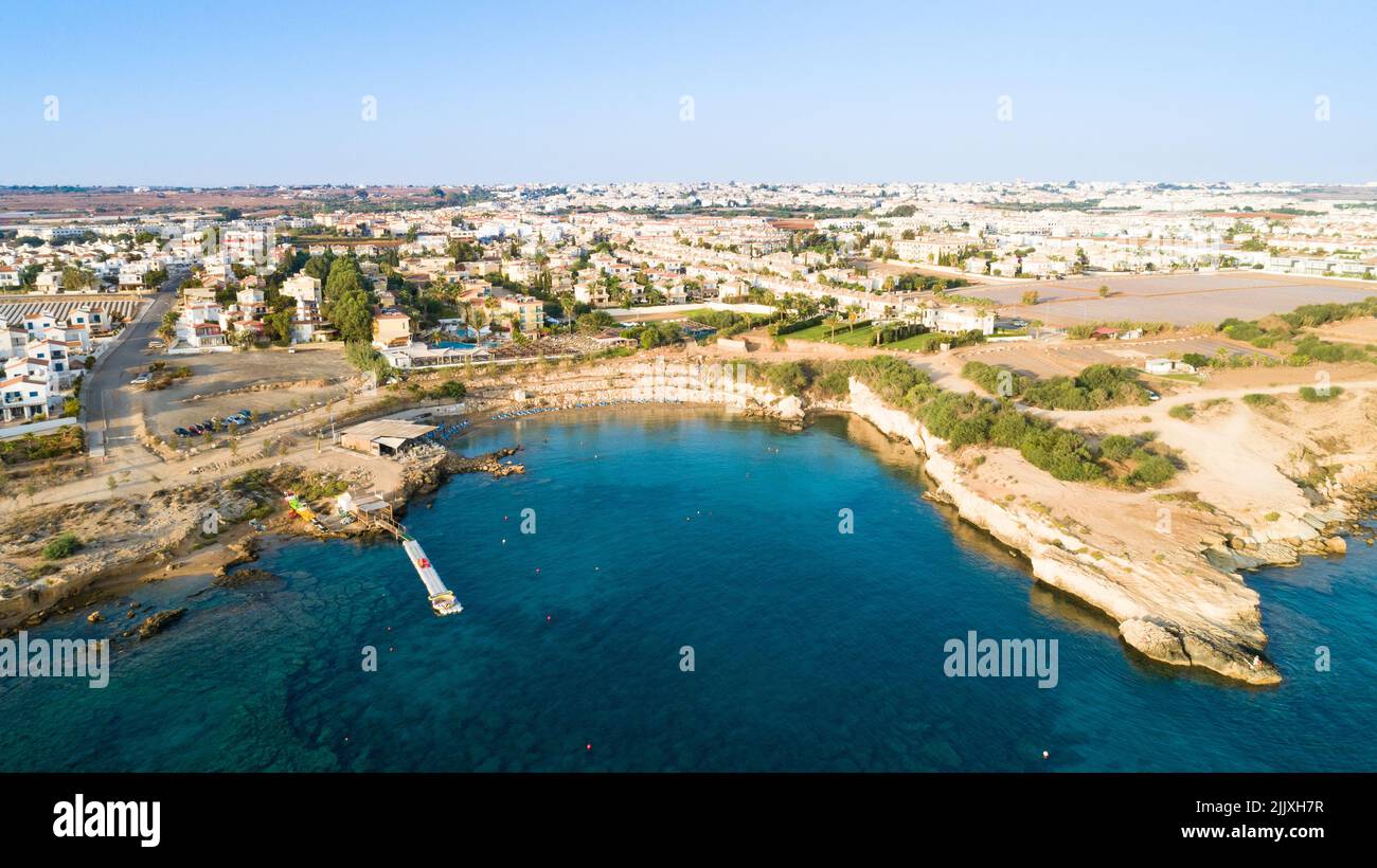 Aerial bird's eye view of Kapparis (fireman's) beach in Protaras ...