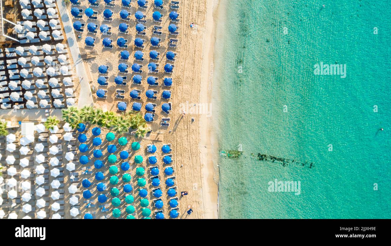 Aerial bird's eye view of Pantachou - Limanaki sandy organised beach ...