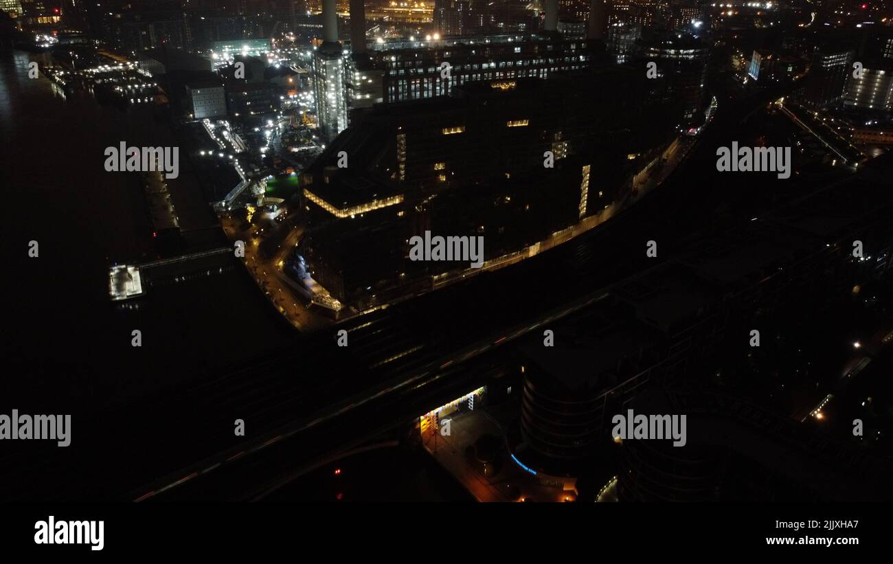 A bird's-eye view of the Battersea power station in the nighttime Stock ...