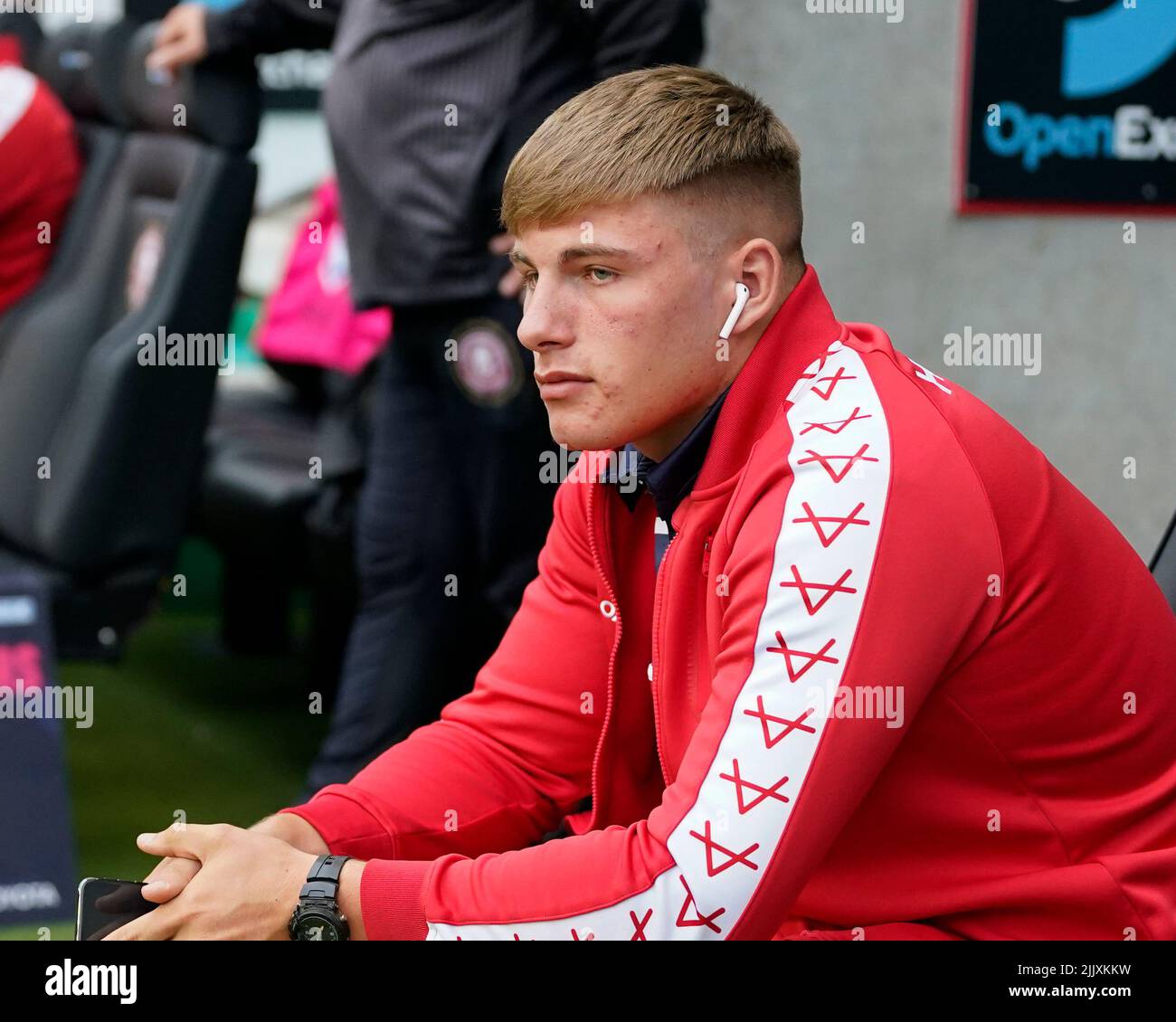 Wigan, UK. 28th July, 2022. Connor Moore #31 of Hull KR looks out ...