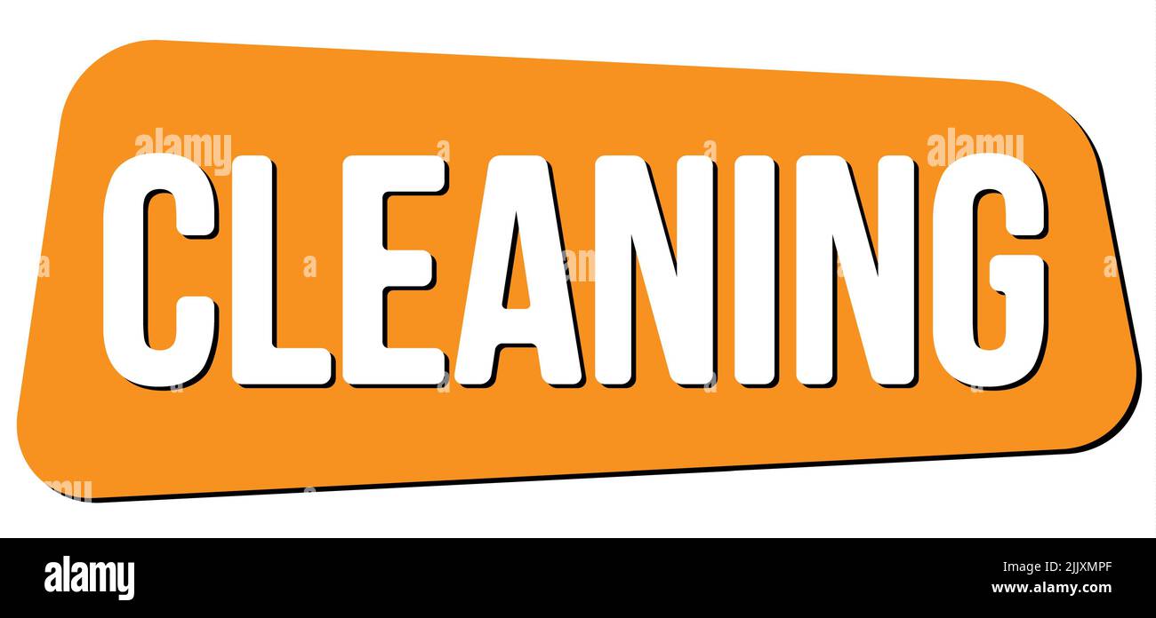 CLEANING text written on orange trapeze stamp sign Stock Photo - Alamy