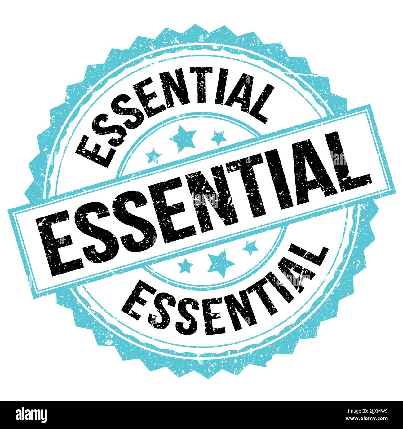 ESSENTIAL text written on blue-black round stamp sign Stock Photo - Alamy