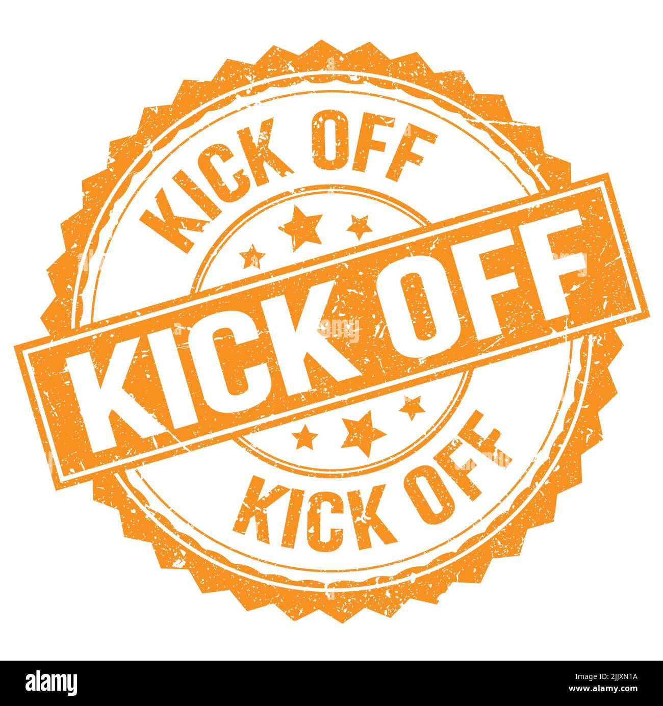 KICK OFF text written on orange round stamp sign Stock Photo - Alamy