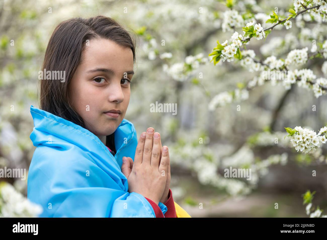 Pray for Ukraine. Child with Ukrainian flag. little girl with the flag ...