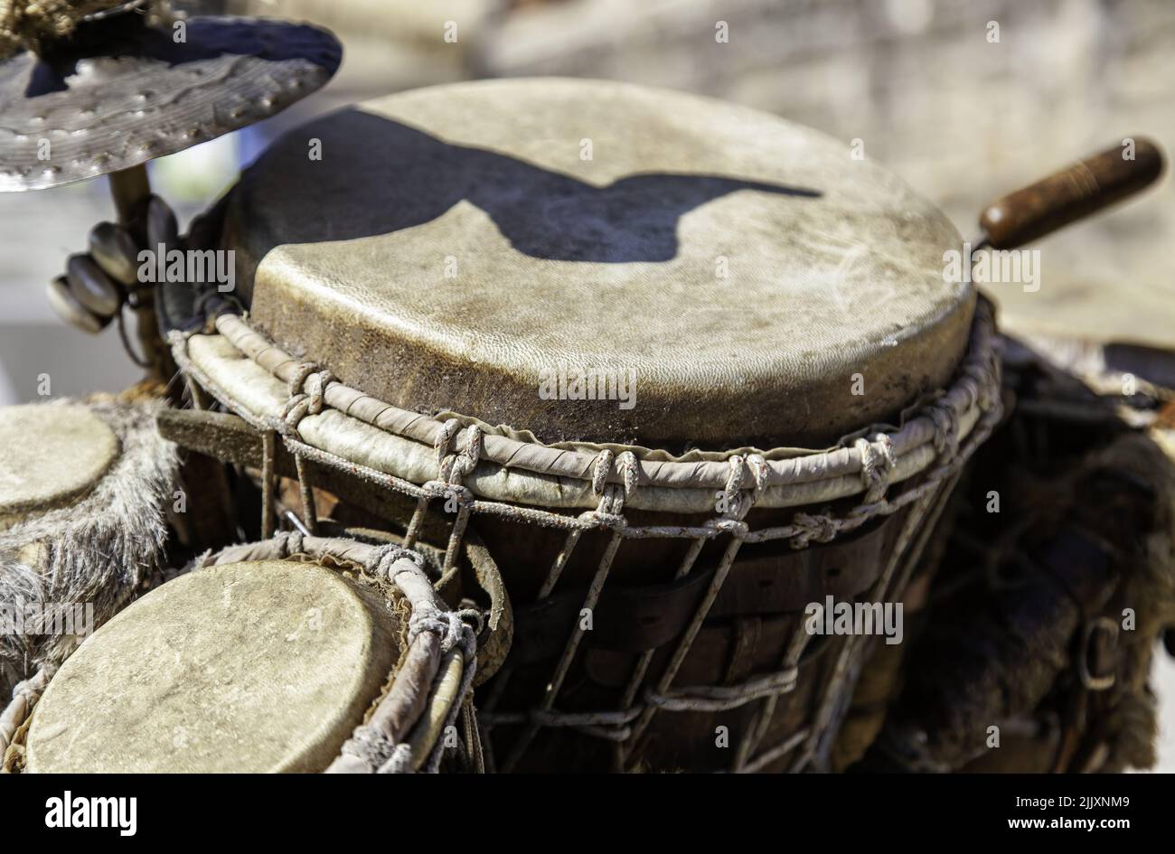 Percussion detail, old artisan drum Stock Photo - Alamy