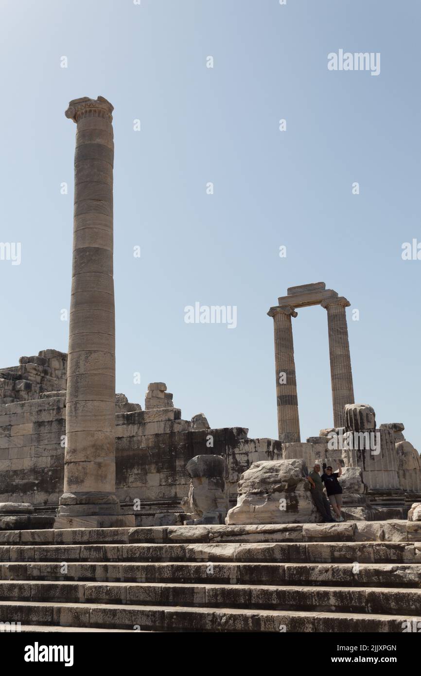 A vertical view of the ruins of the Temple of Apollo in Side, Turkey ...
