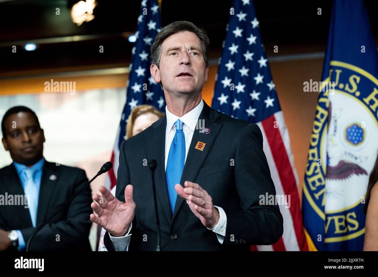 U.S. Representative Greg Stanton (D-AZ) speaking at a press conference ...