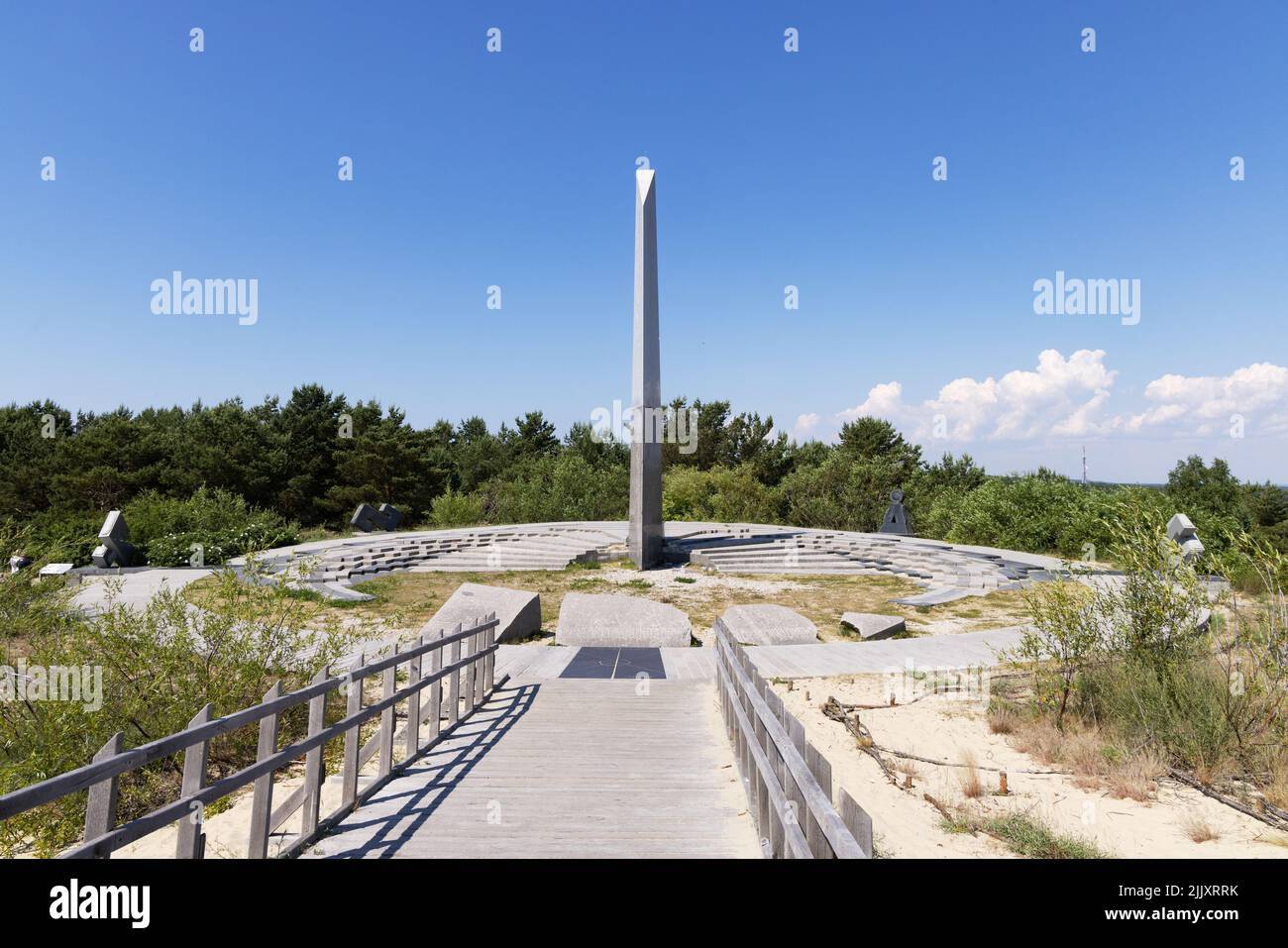 Outdoor sundial in summer sunshine just outside Nida village, the ...