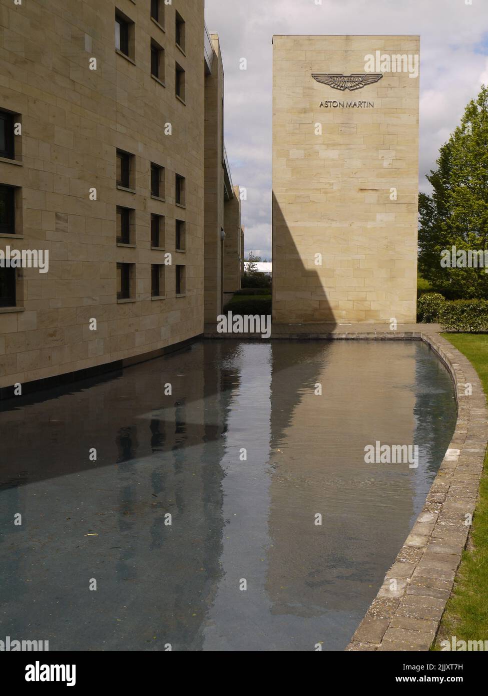 The Aston Martin Logo displayed above AM HQ, Gaydon, Warwickshire Stock ...