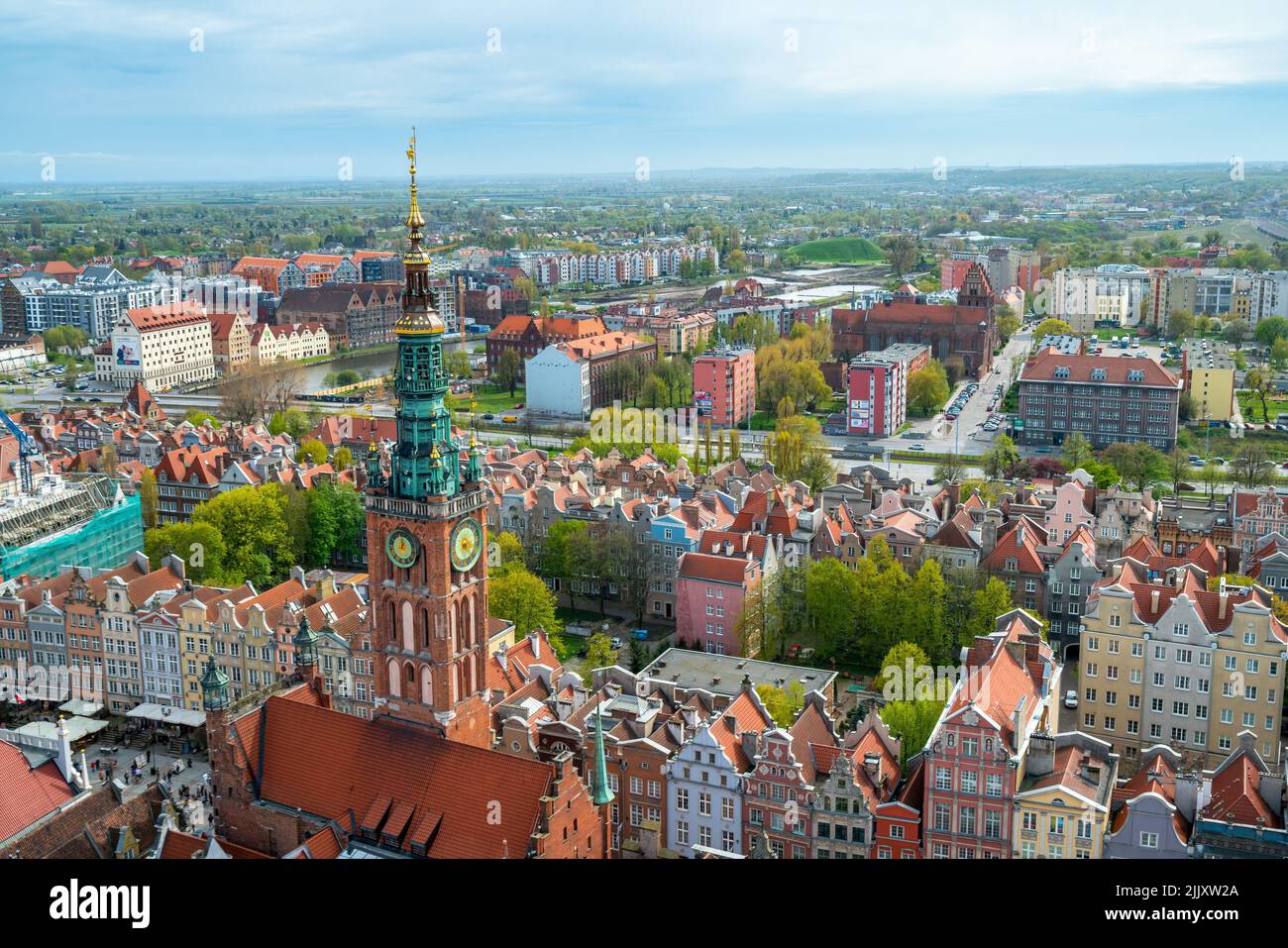 Aerial vief of historical city of Gdansk, Poland, on a nice day of ...